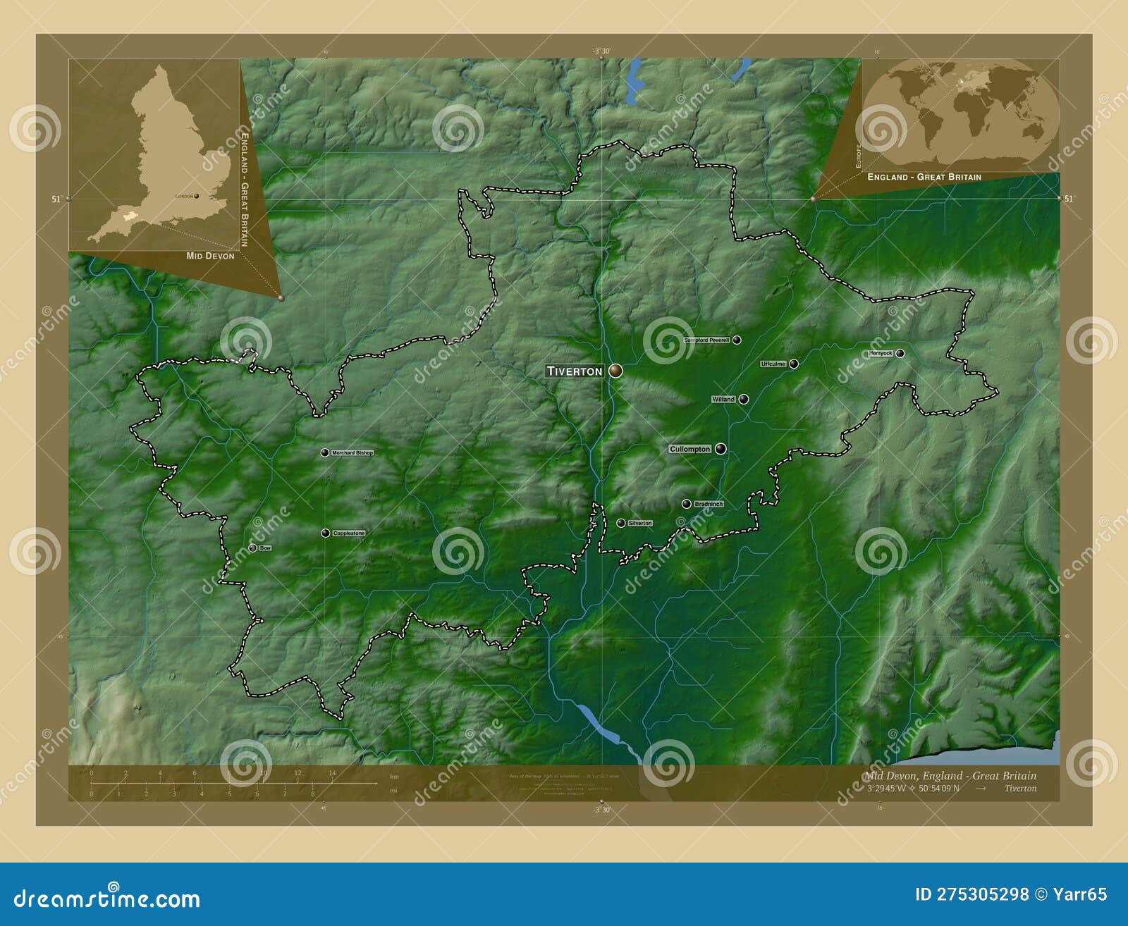 Mid Devon, England - Great Britain. Physical. Labelled Points of Stock ...