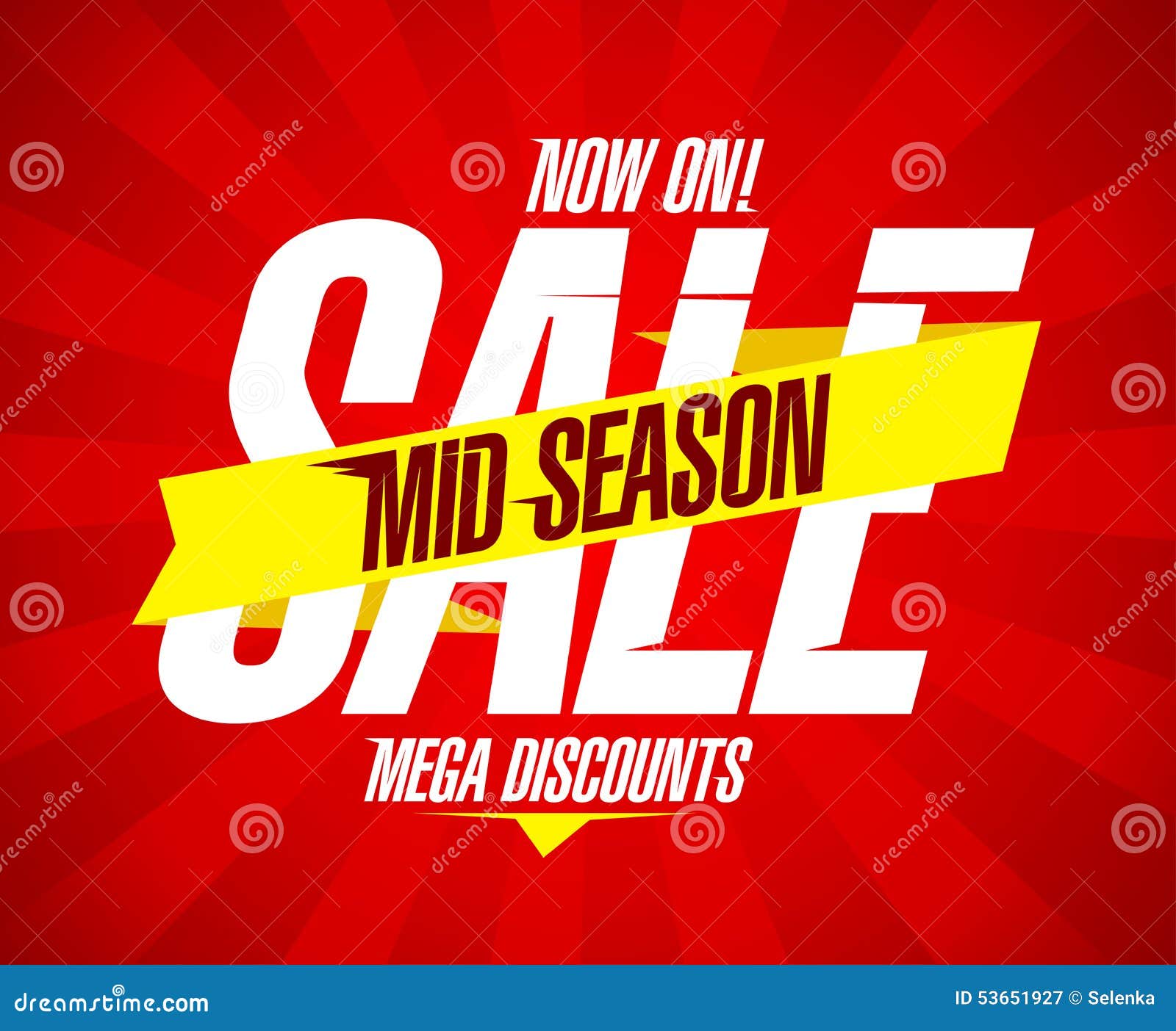 Mid Season Sale with Ribbon and Rays. Stock Vector - Illustration of ...