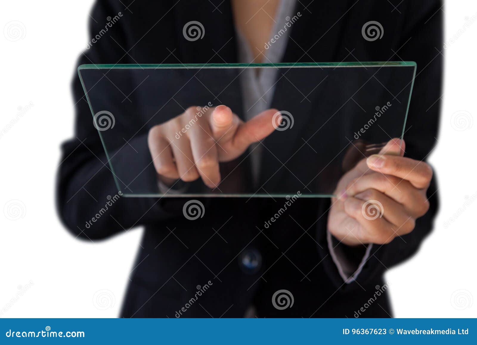 Mid Section of Businesswoman Touching Glass Interface Stock Image ...