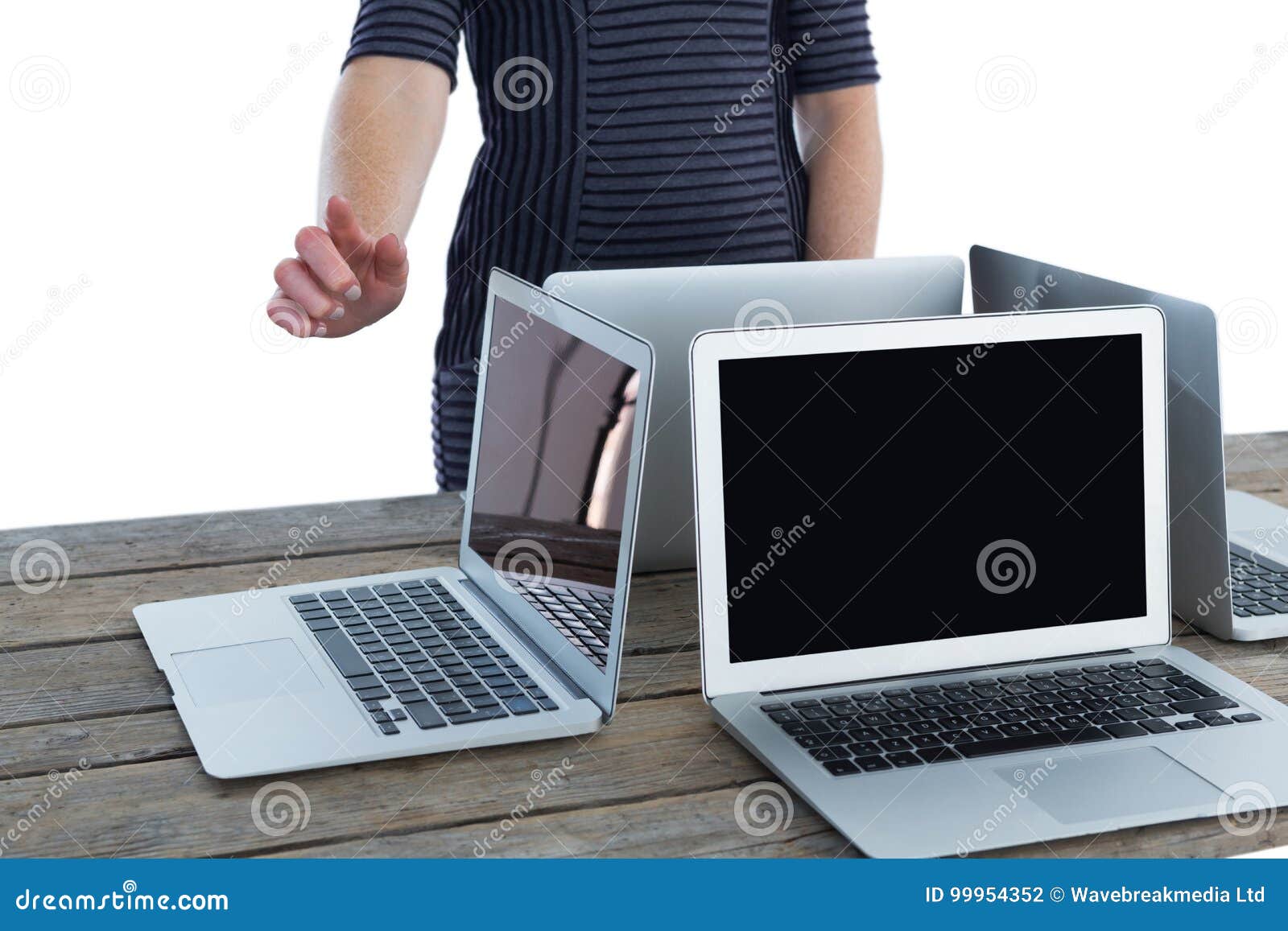 Mid Section of Businesswoman Using Interface by Laptop Computers on ...
