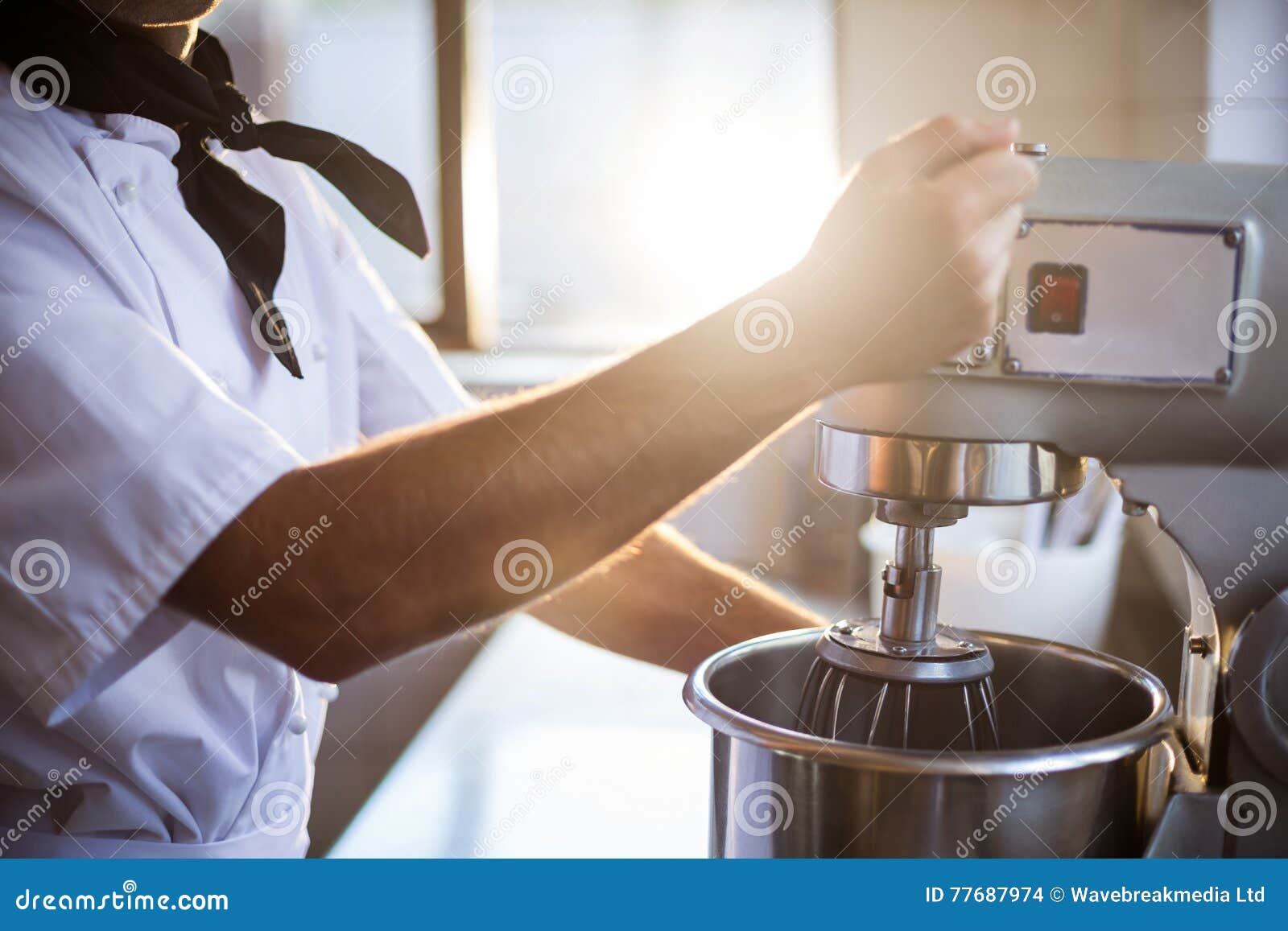 Mid Section of Chef Blending the Batter in Mixing Blender Stock Photo ...