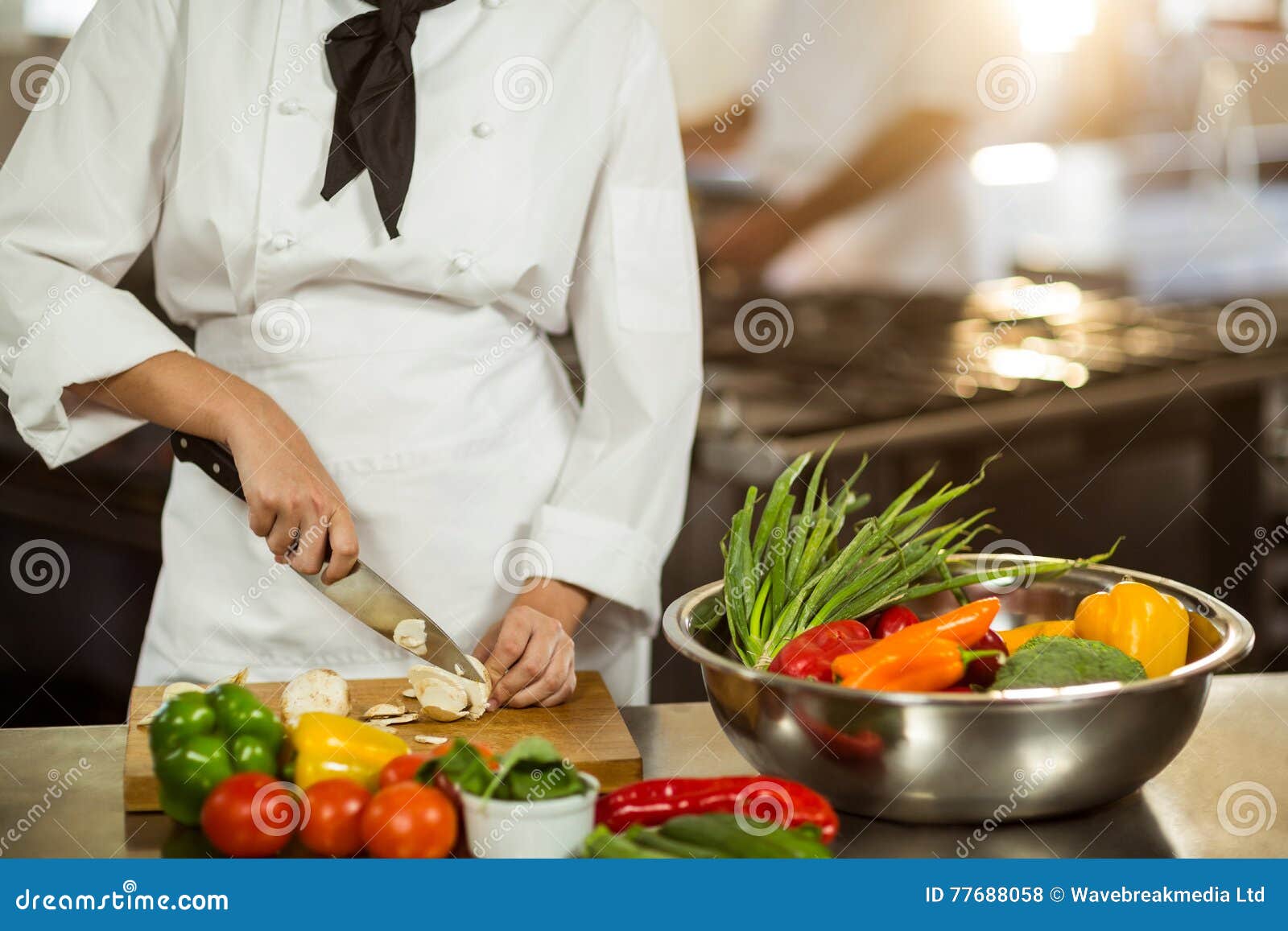 Mid Section of Chef Cutting Vegetables Stock Photo - Image of service ...