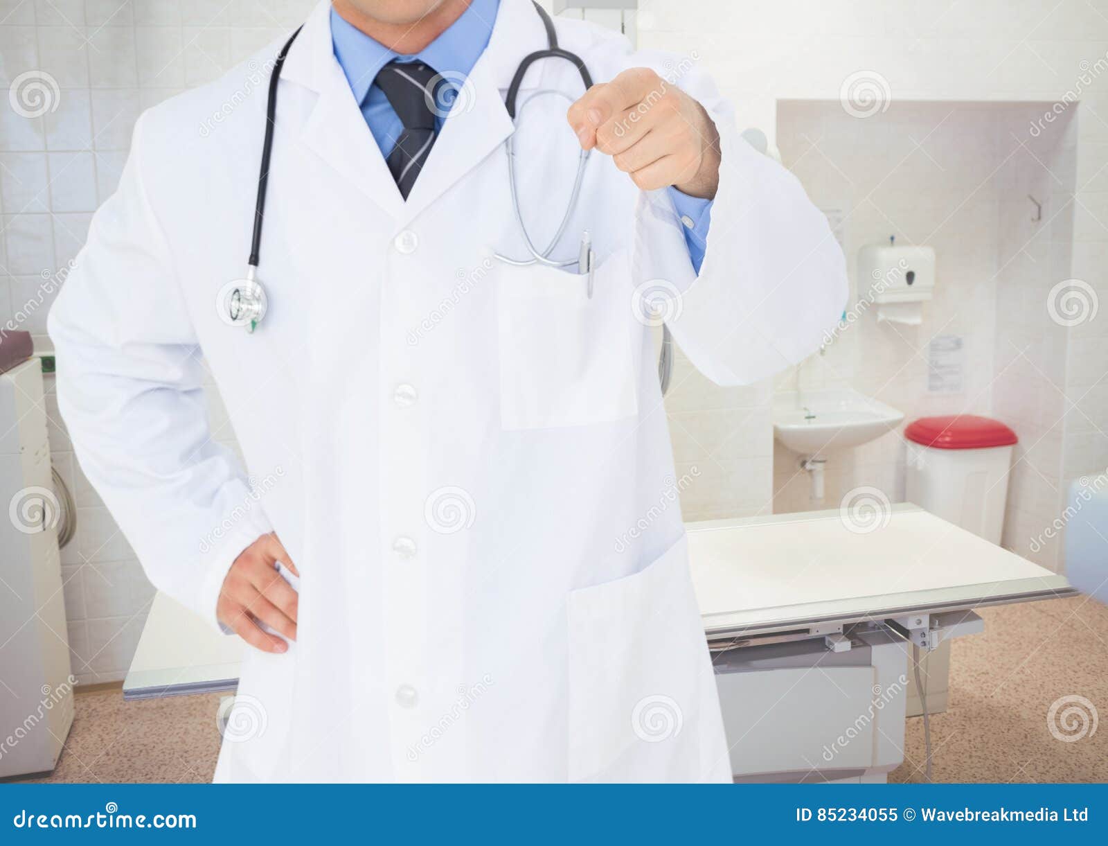 Mid Section of Doctor with Stethoscope Pointing Stock Image - Image of ...