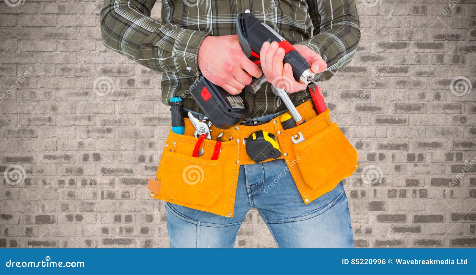 Mid Section of Handy Man with Tools and Drill Stock Illustration ...