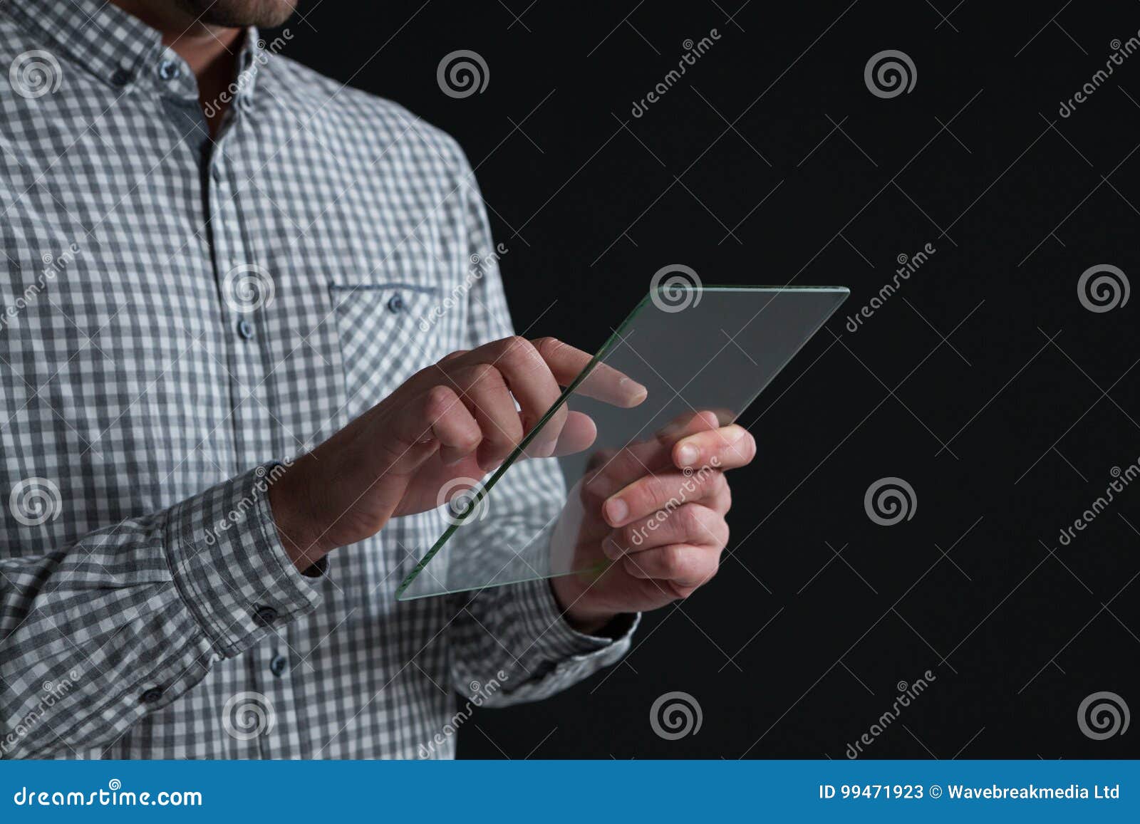 Mid-section of Man Using Glass Digital Tablet Stock Image - Image of ...