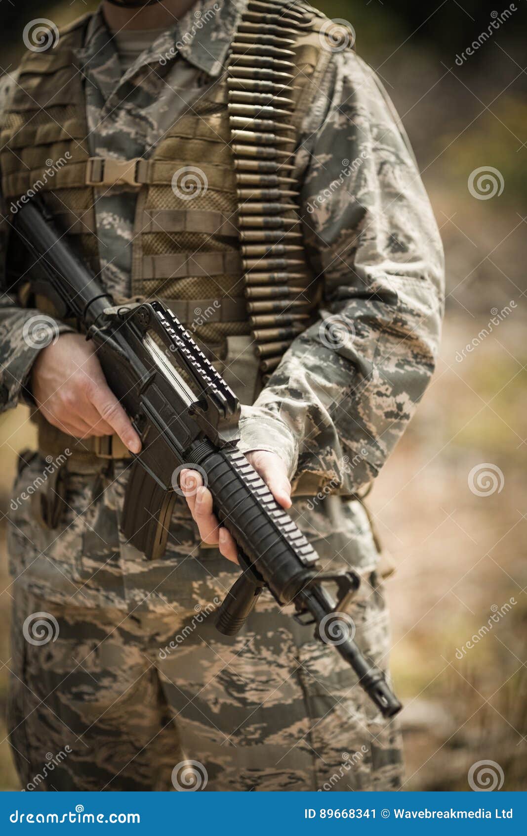 Mid Section of Military Soldier Holding a Rifle Stock Image - Image of ...