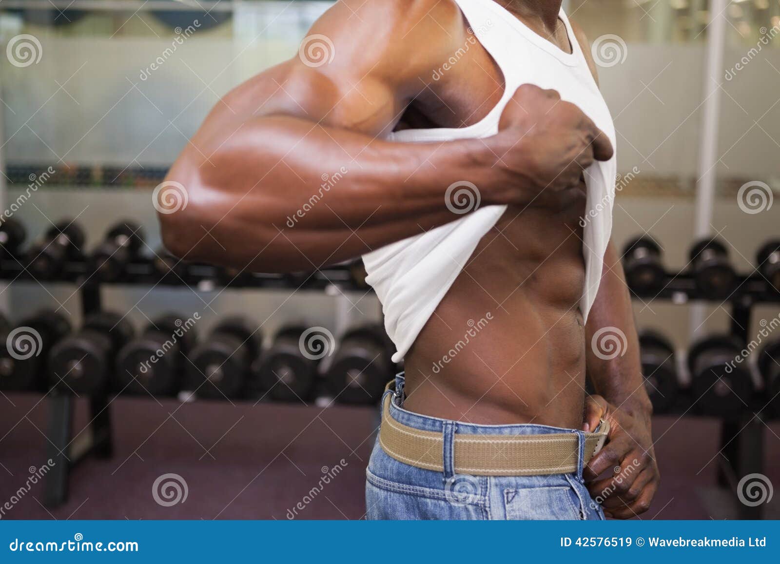 Mid Section of a Muscular Man in Gym Stock Image - Image of wellness ...