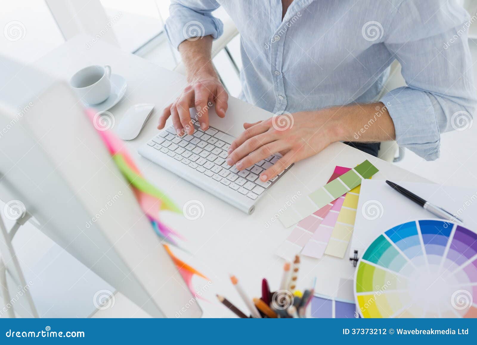 Mid Section of Photo Editor Working on Computer Stock Photo - Image of ...