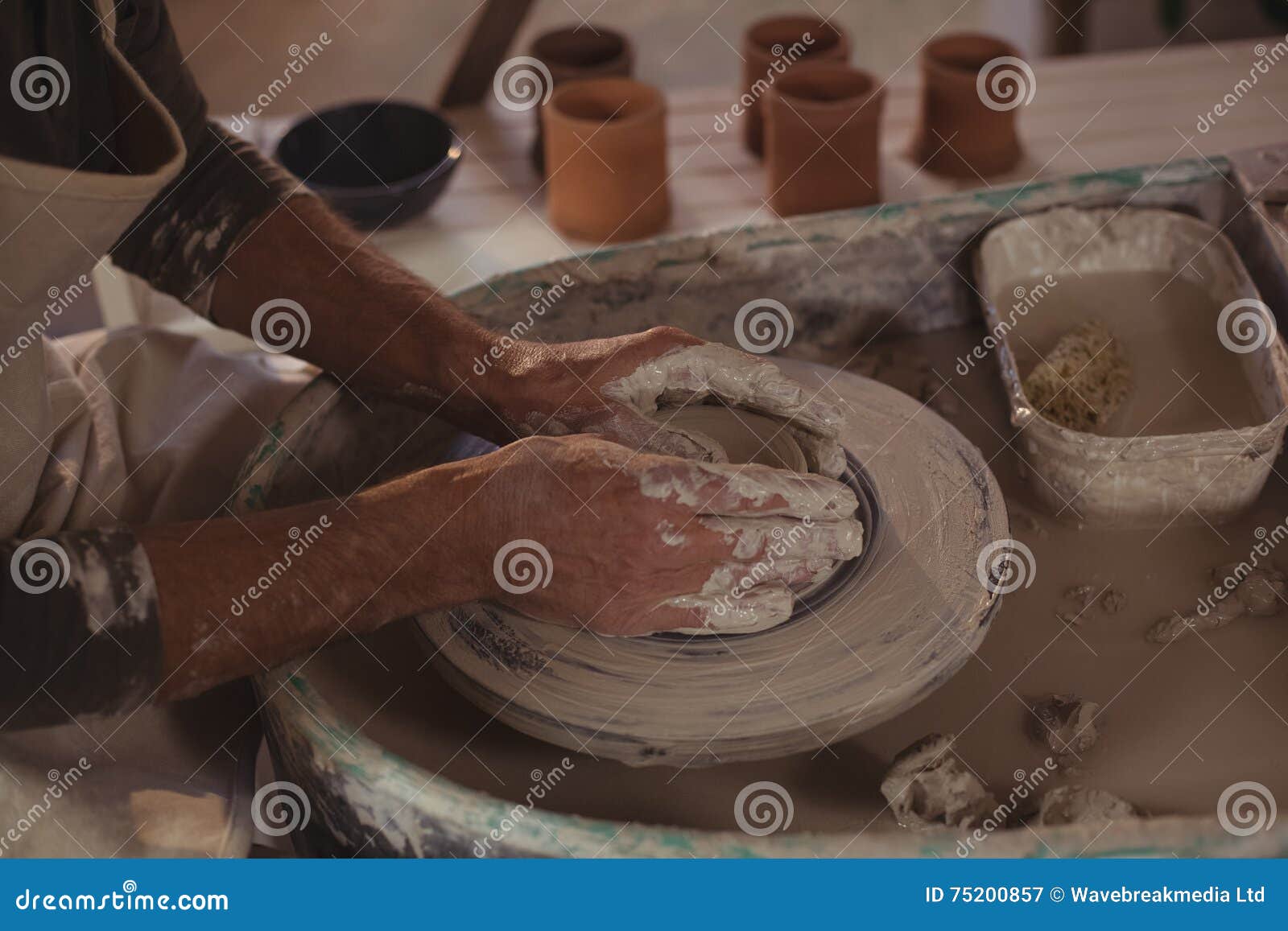 Mid Section of Potter Making Pot Stock Image - Image of shaping ...