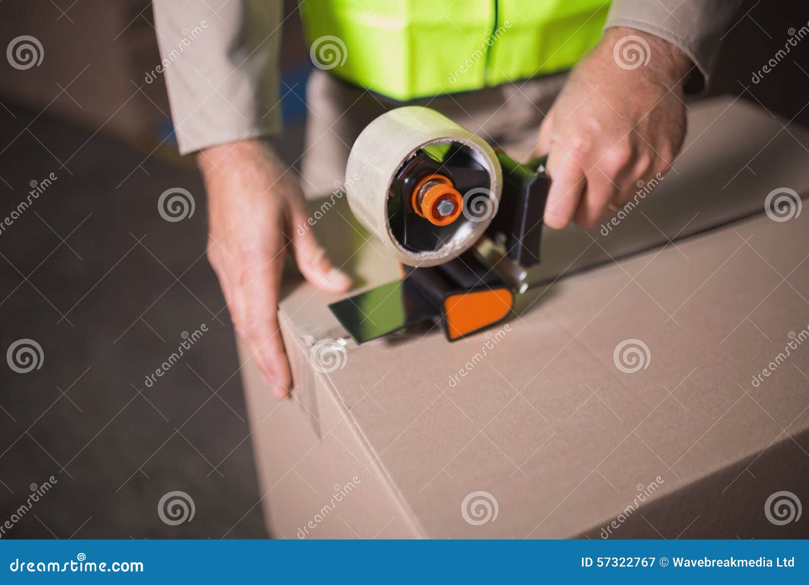 Mid Section of Worker Preparing Goods for Dispatch Stock Image - Image ...