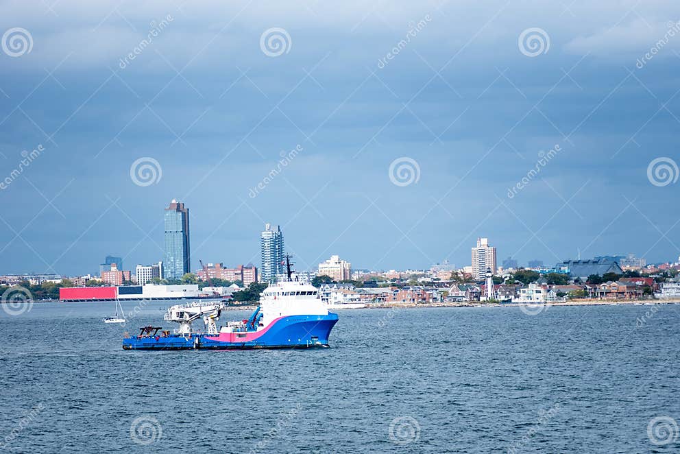 Mid Size Subsea Service Vessel Sailing Out of the Bay of New York ... Mid Size Subsea Service Vessel Sailing Out of the Bay of New York ...