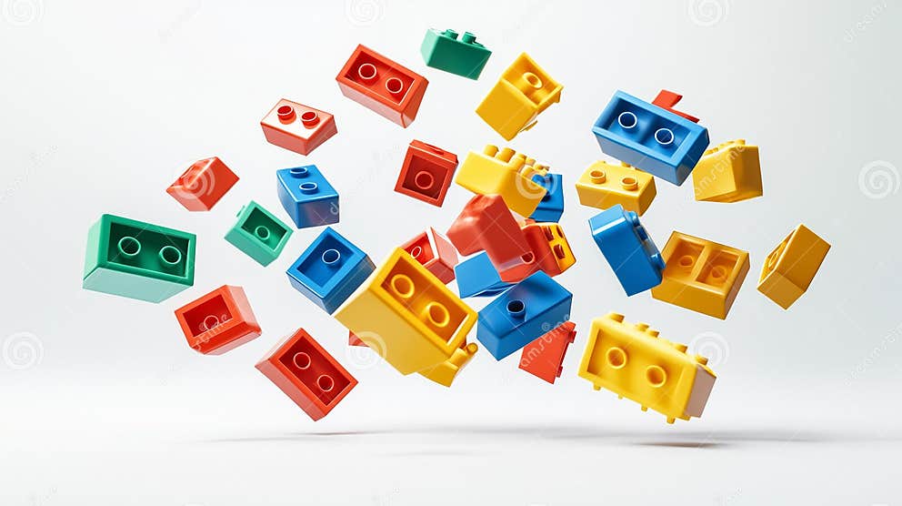 Midair 3D Floating Vibrant Toy Blocks Bright Primary Colored Bricks ...