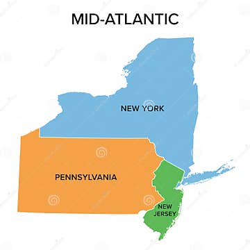 Mid-Atlantic States in the Northeast Region of USA, Colored Political ...