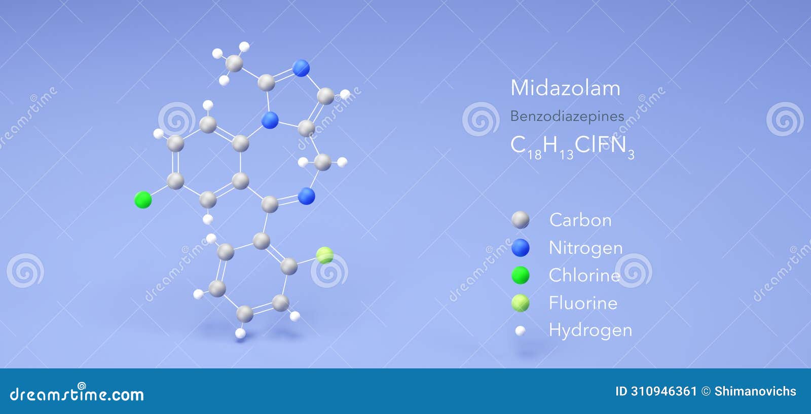 Midazolam Molecule, Molecular Structures, Benzodiazepines, 3d Model ...