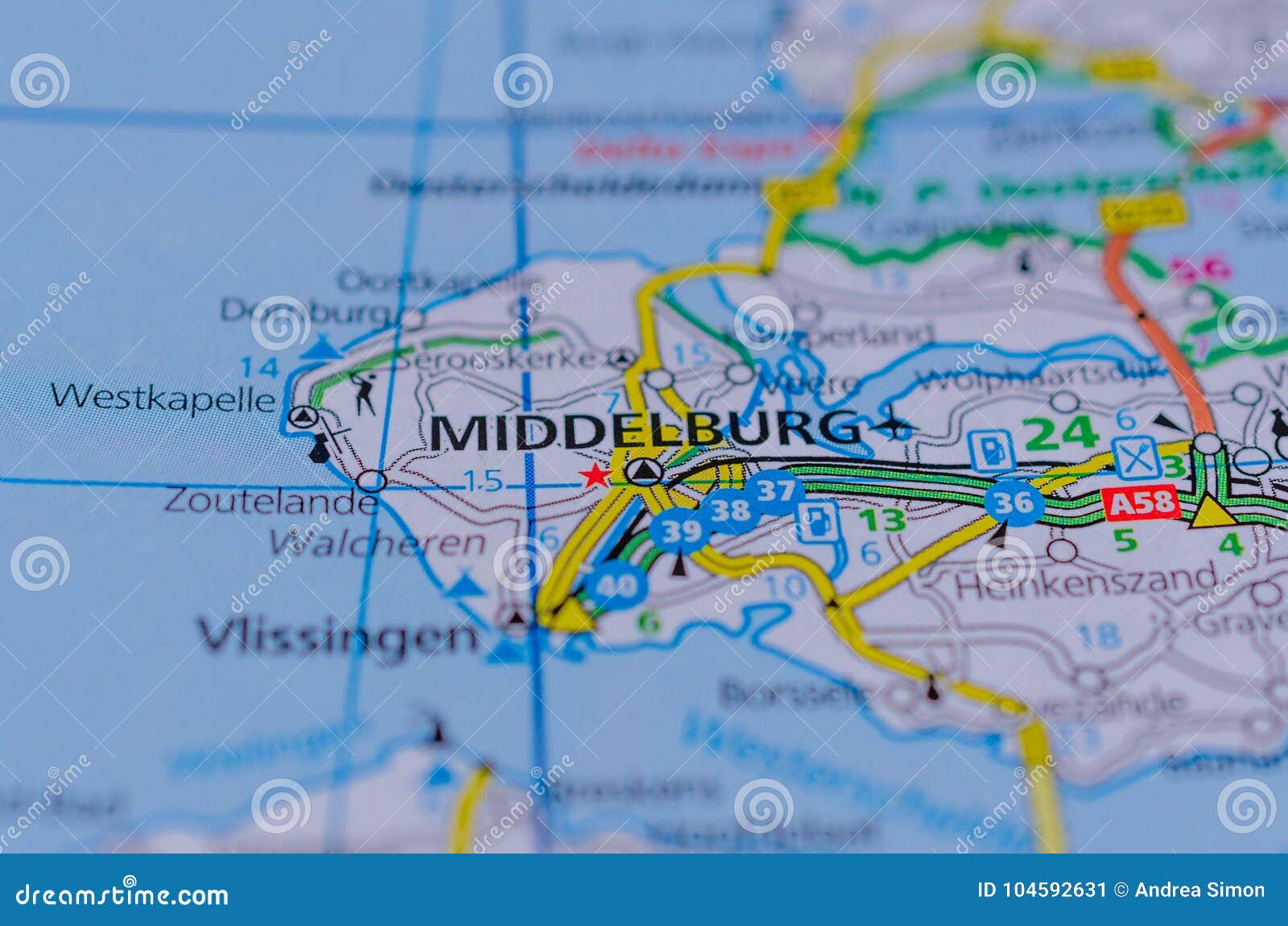 Middelburg en mapa imagen de archivo. Imagen de camino - 104592631