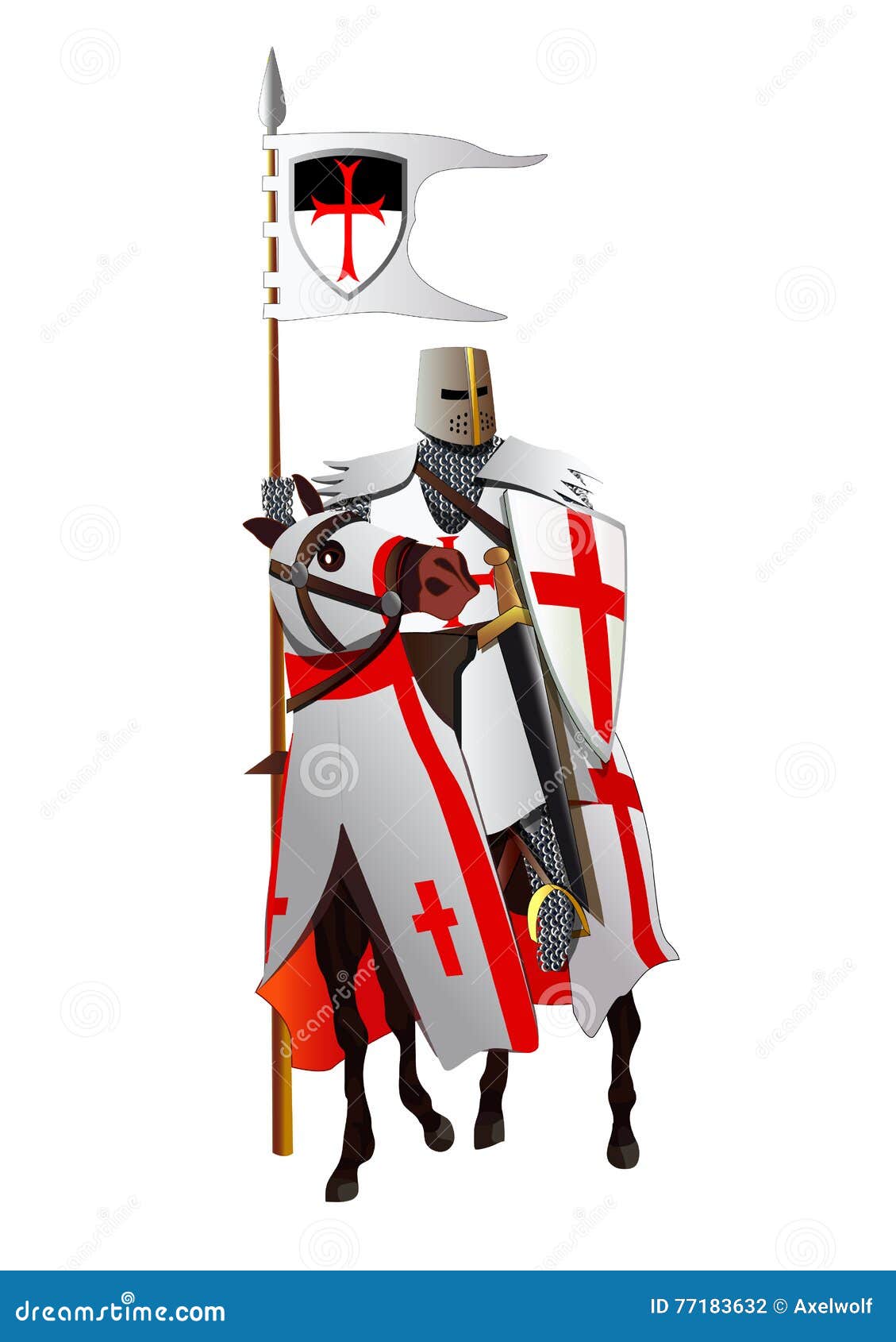 Middeleeuwse Ridder, Templar, Op Een Paard Vector Vector Illustratie ...