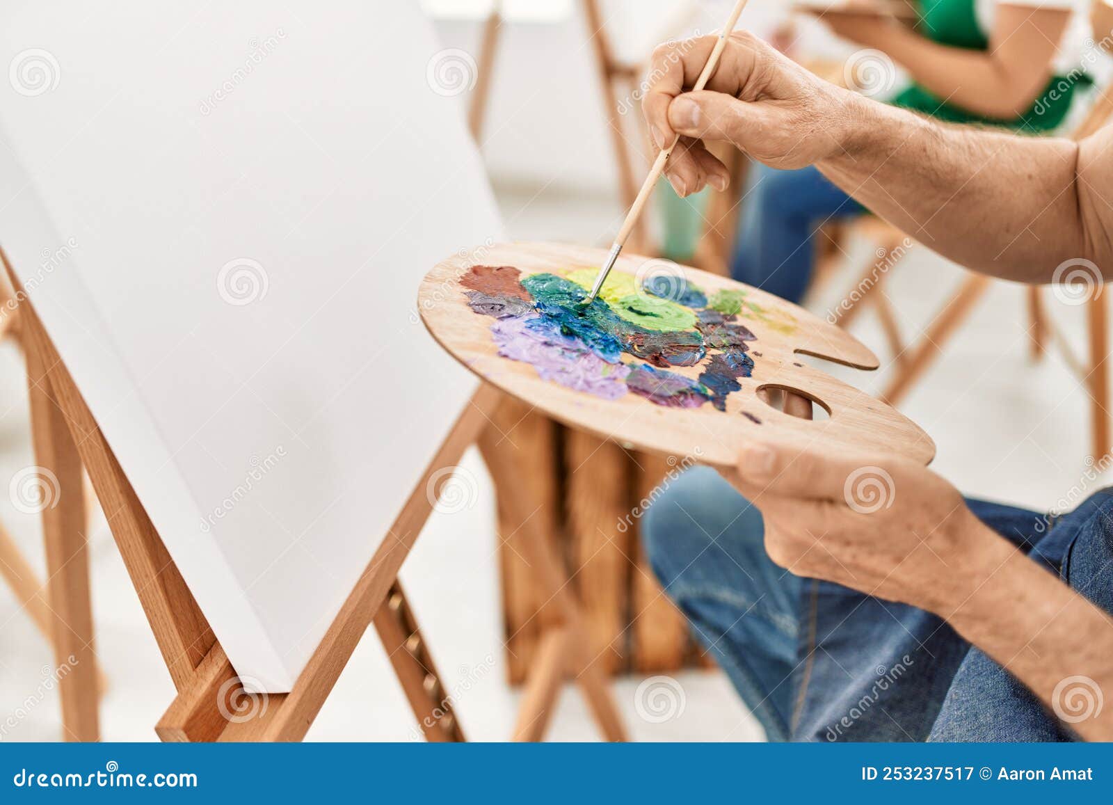 Middle Age Arms Painting Using Palette and Paintbrush at Art Studio ...