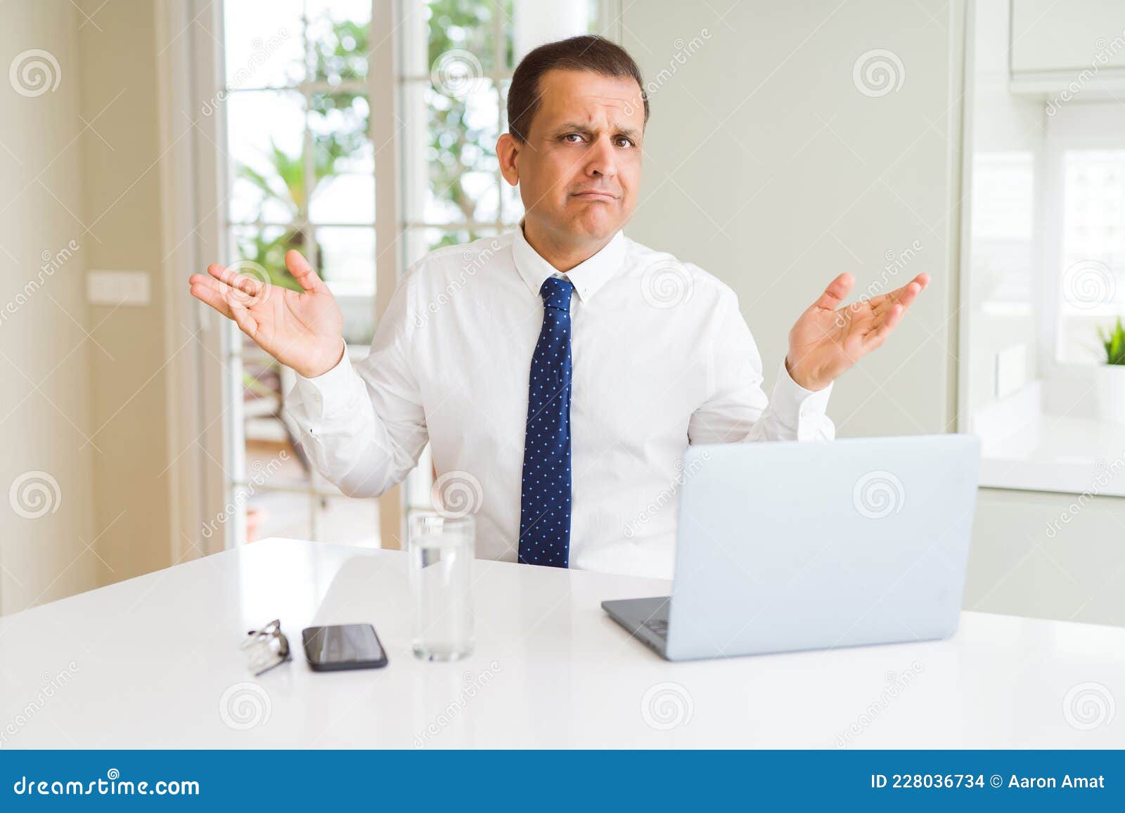 Middle Age Business Man Working with Computer Laptop Clueless and ...