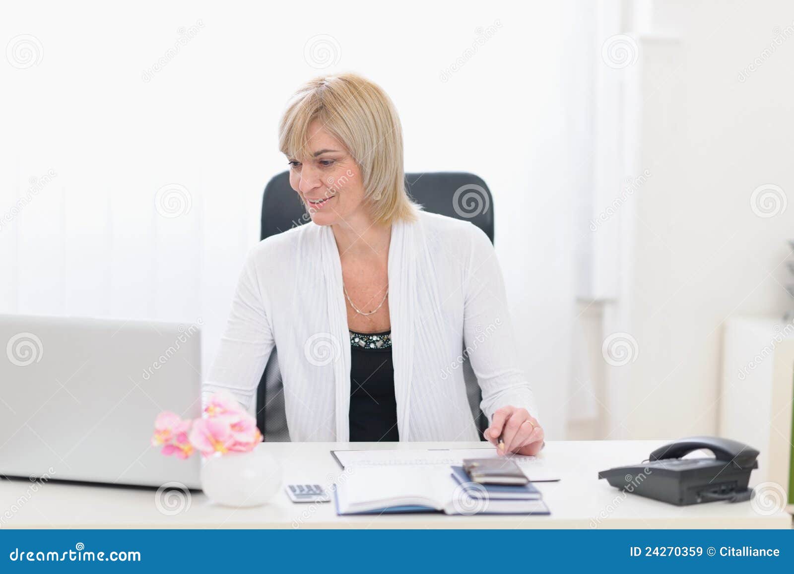 Middle Age Business Woman Working at Office Stock Image - Image of ...