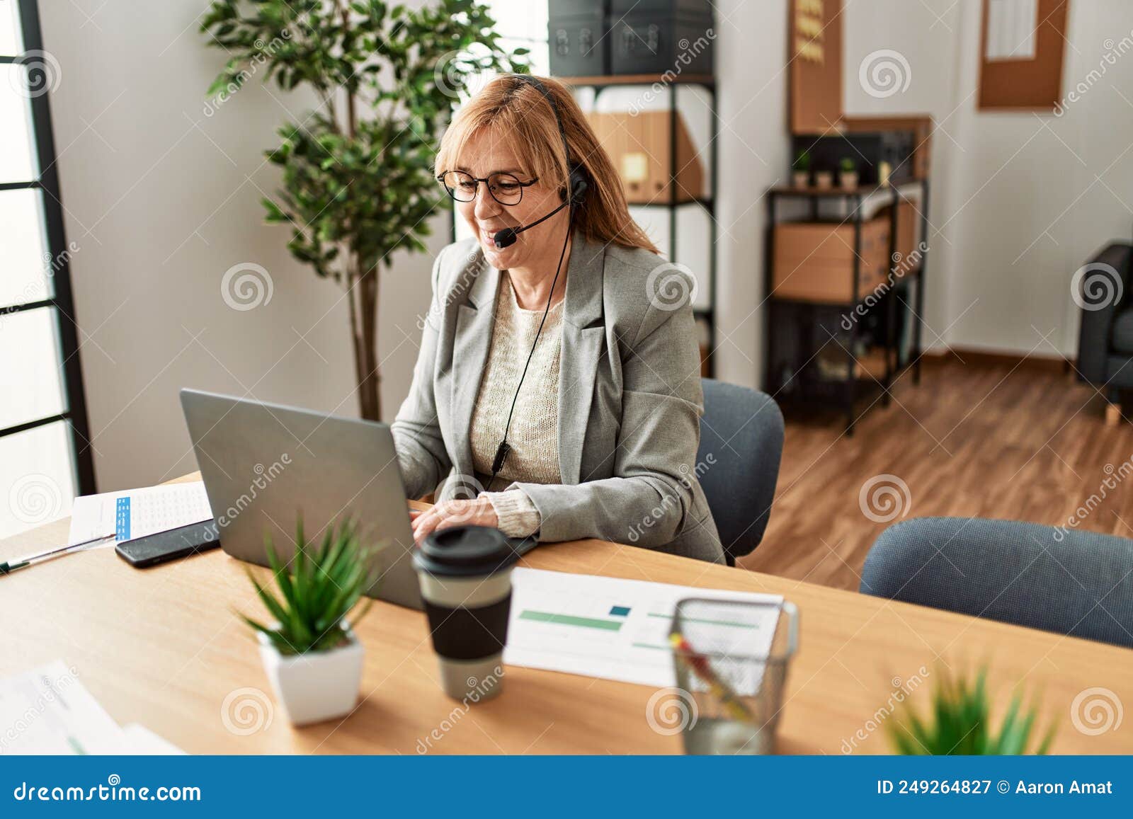 Middle Age Call Center Agent Working at the Office Stock Image - Image ...
