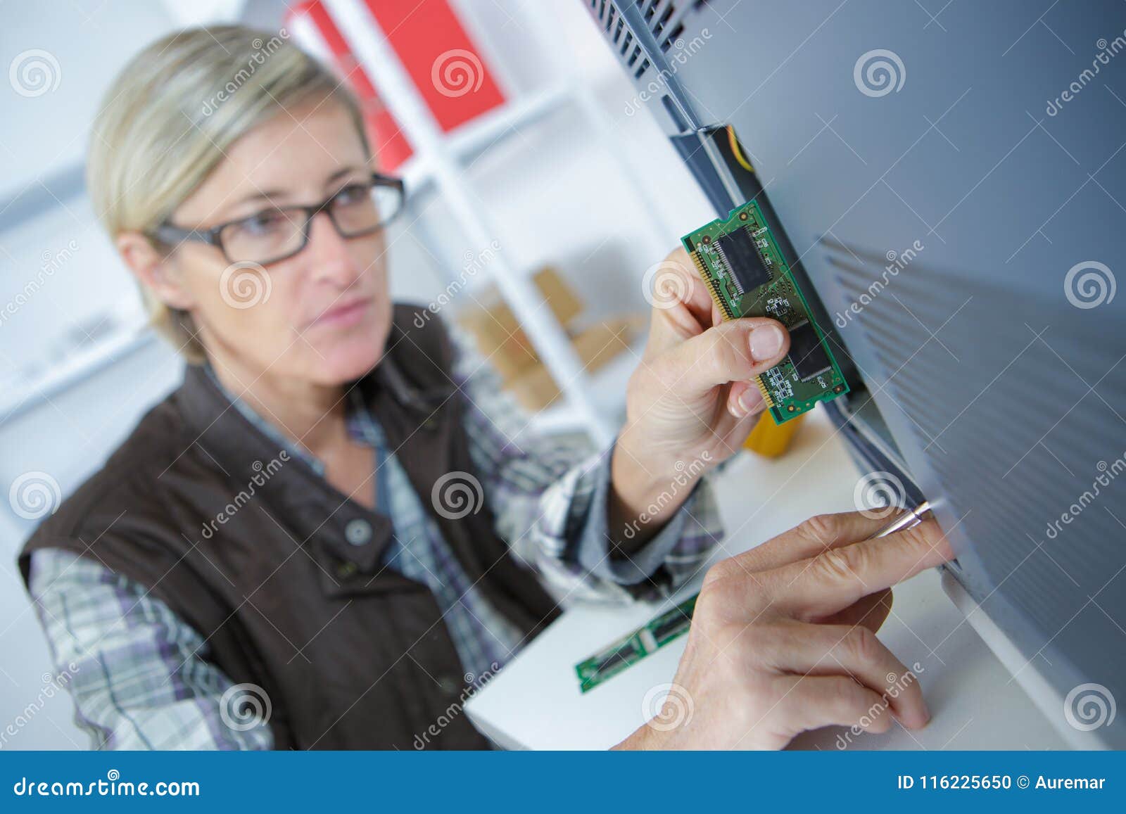 Middle Age Computer Female Technician Working Stock Photo - Image of ...