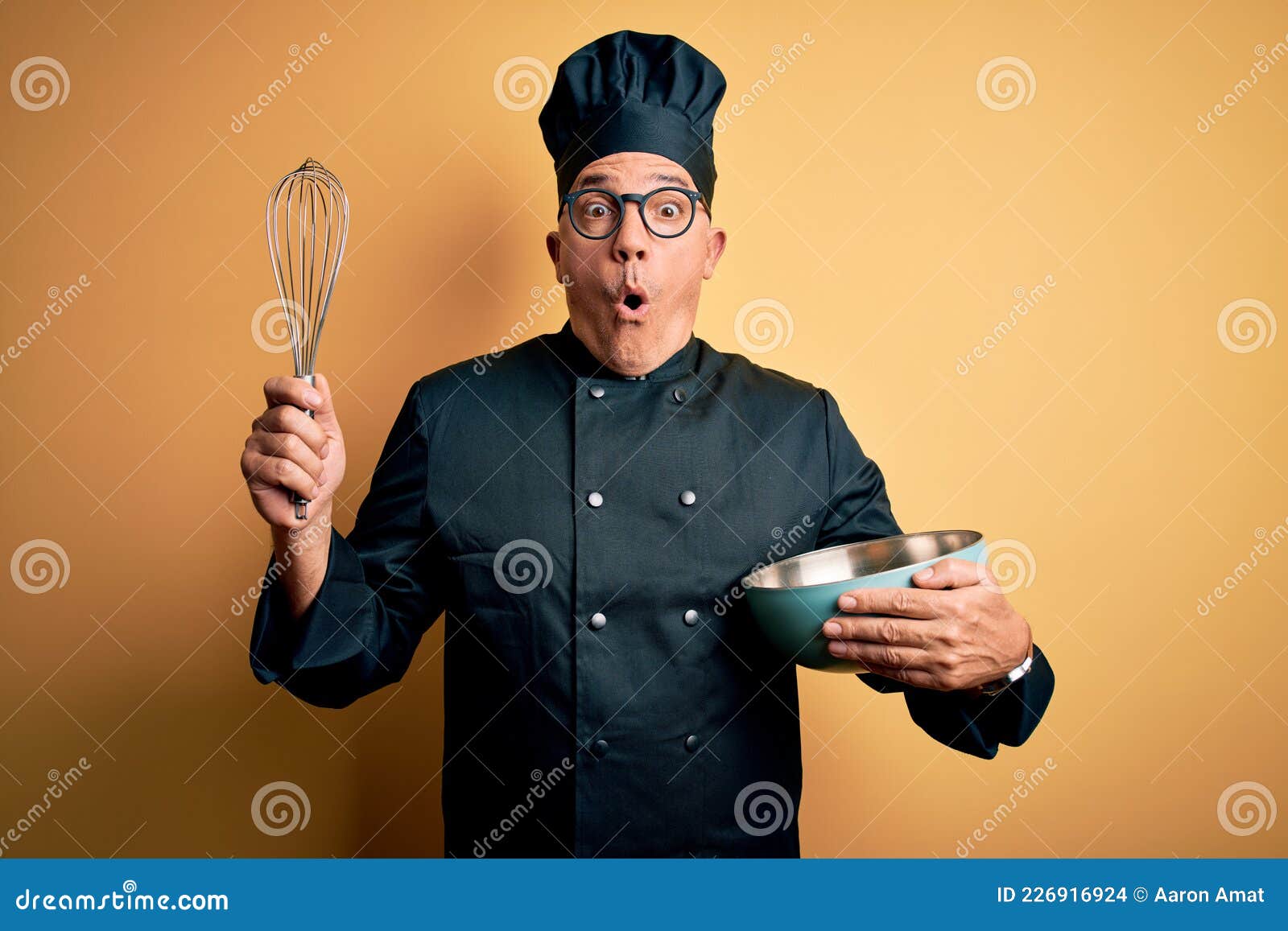 Middle Age Handsome Grey-haired Chef Man Wearing Cooker Uniform and Hat ...