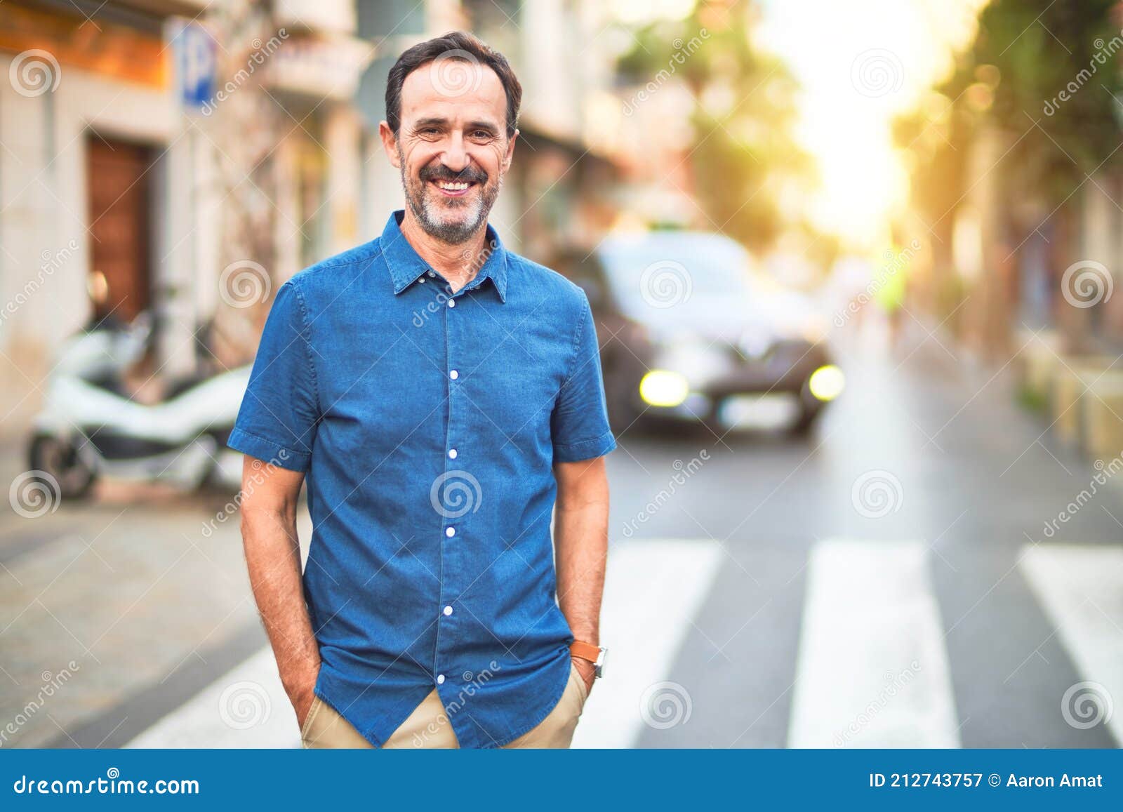 Middle Age Handsome Man Standing on the Street Smiling Stock Image ...