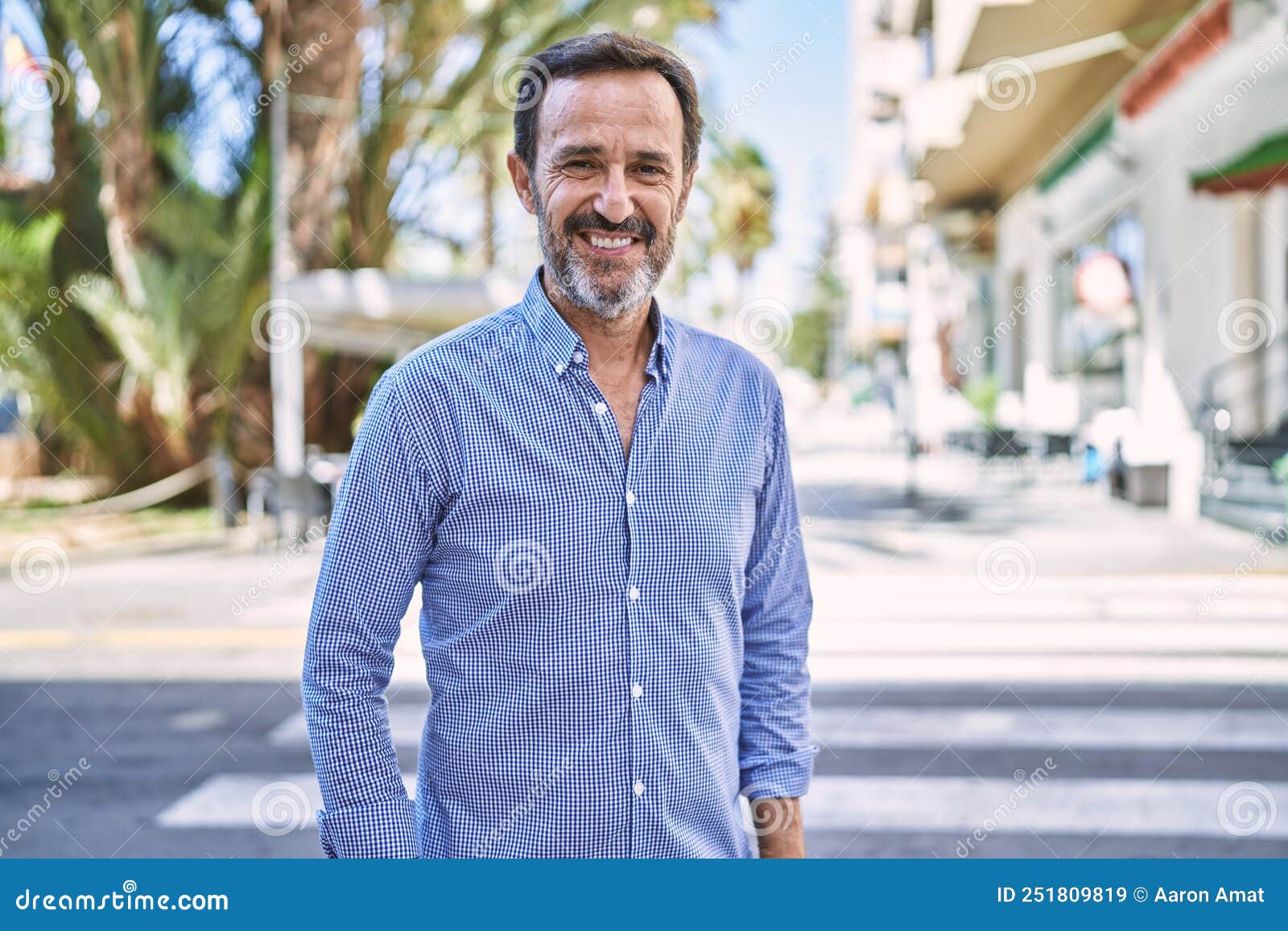 Middle Age Hispanic Man Smiling Happy Standing at the City Stock Image ...