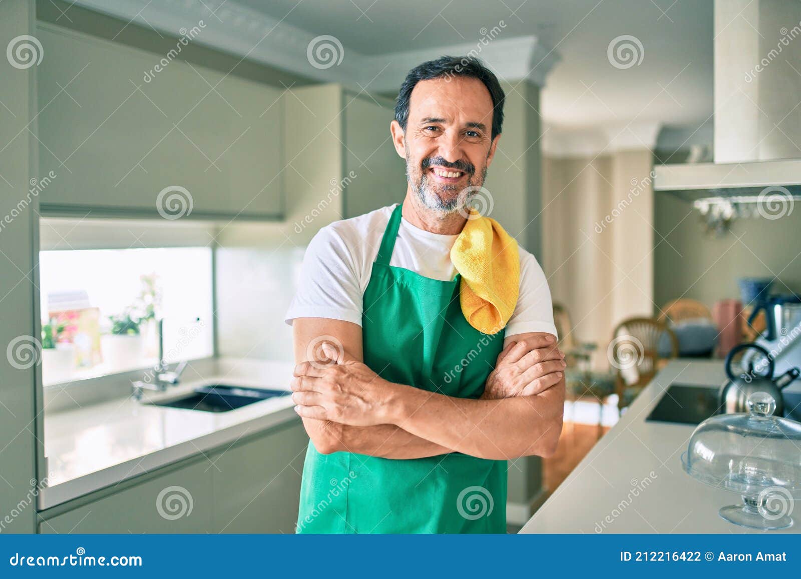 Middle Age Housekeeping Man with Beard Smiling Happy Standing at the ...
