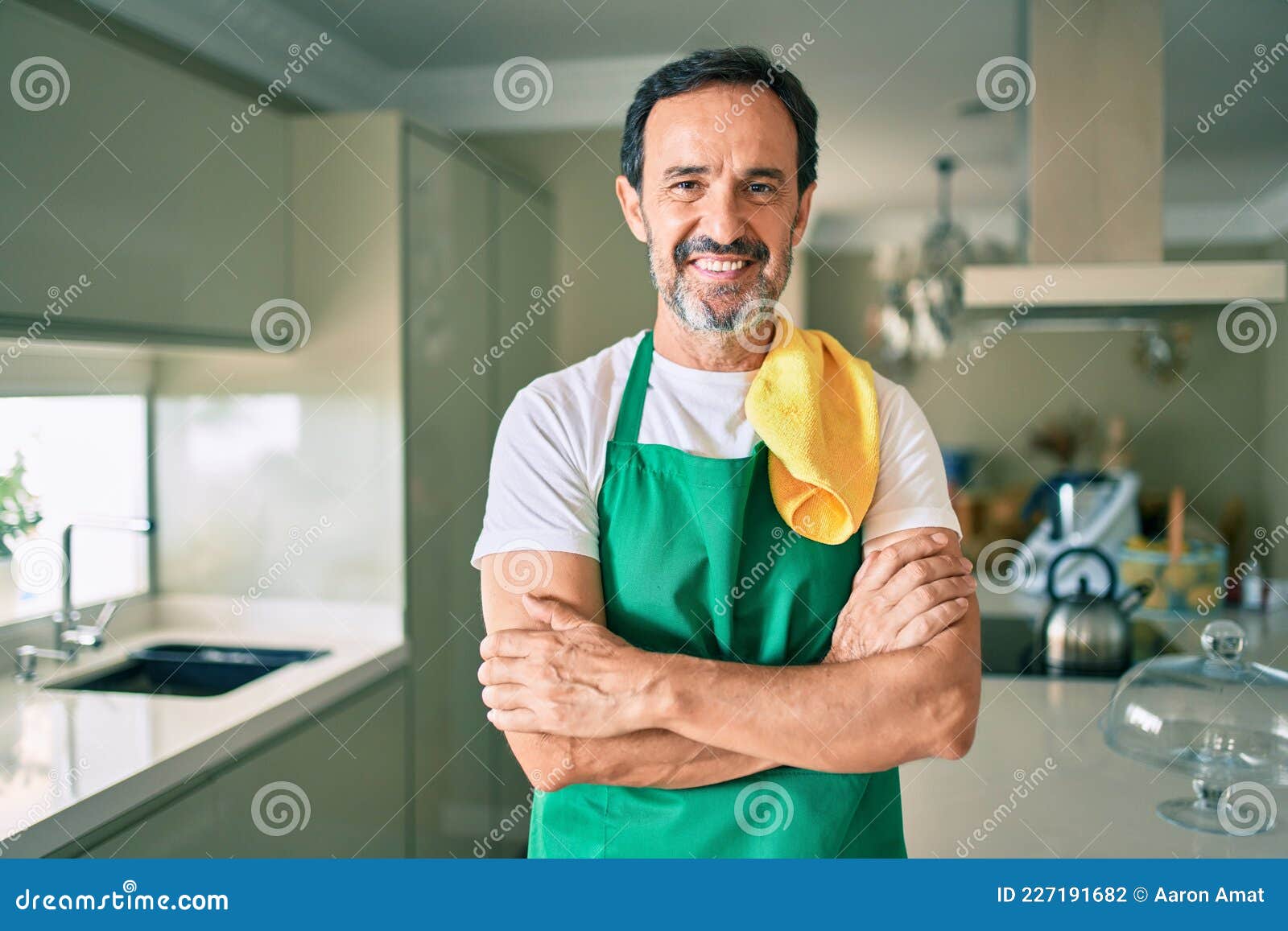 Middle Age Housekeeping Man with Beard Smiling Happy Standing at the ...