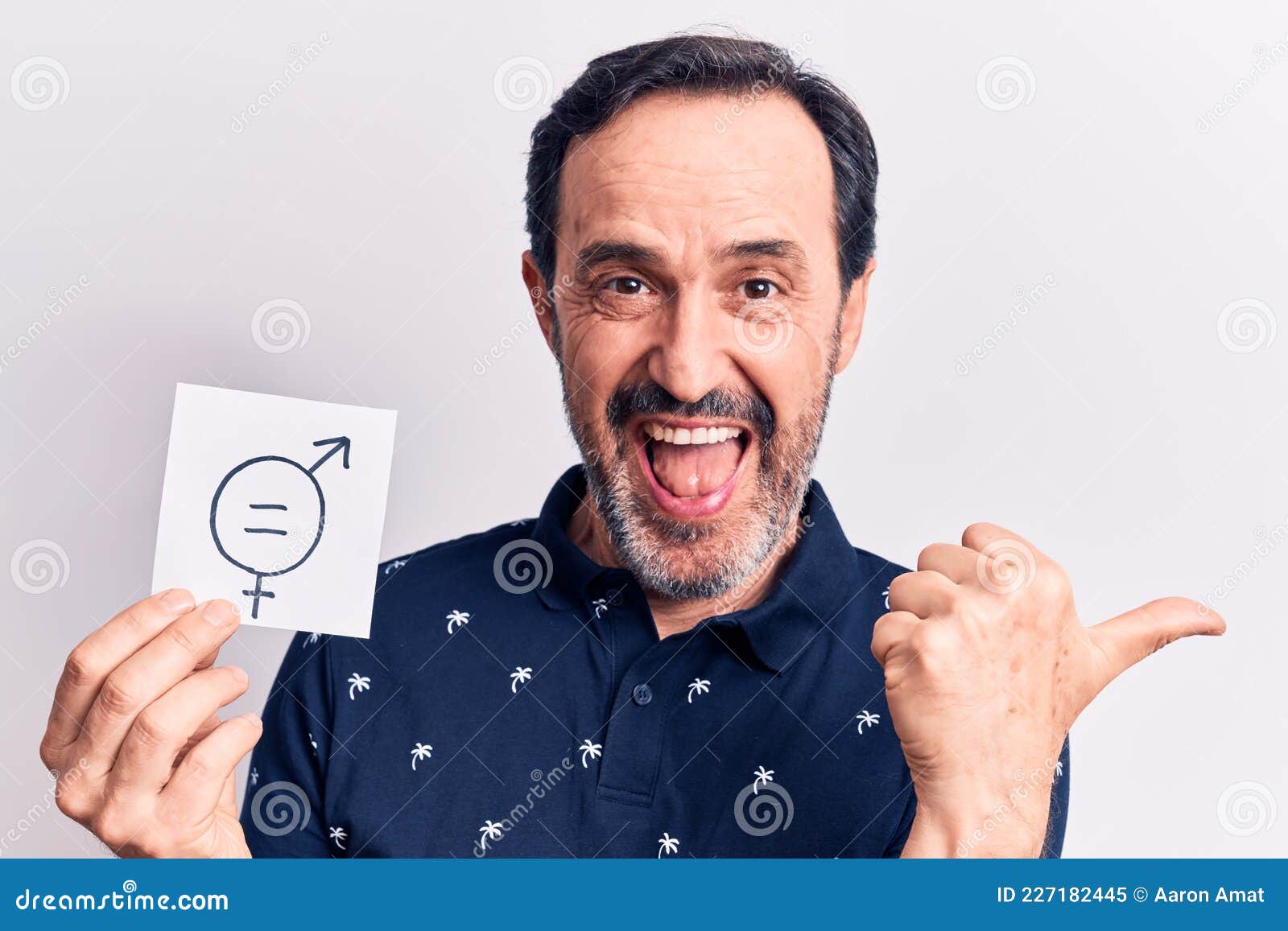 Middle Age Man Asking For Sex Discrimination Holding Paper With Gender