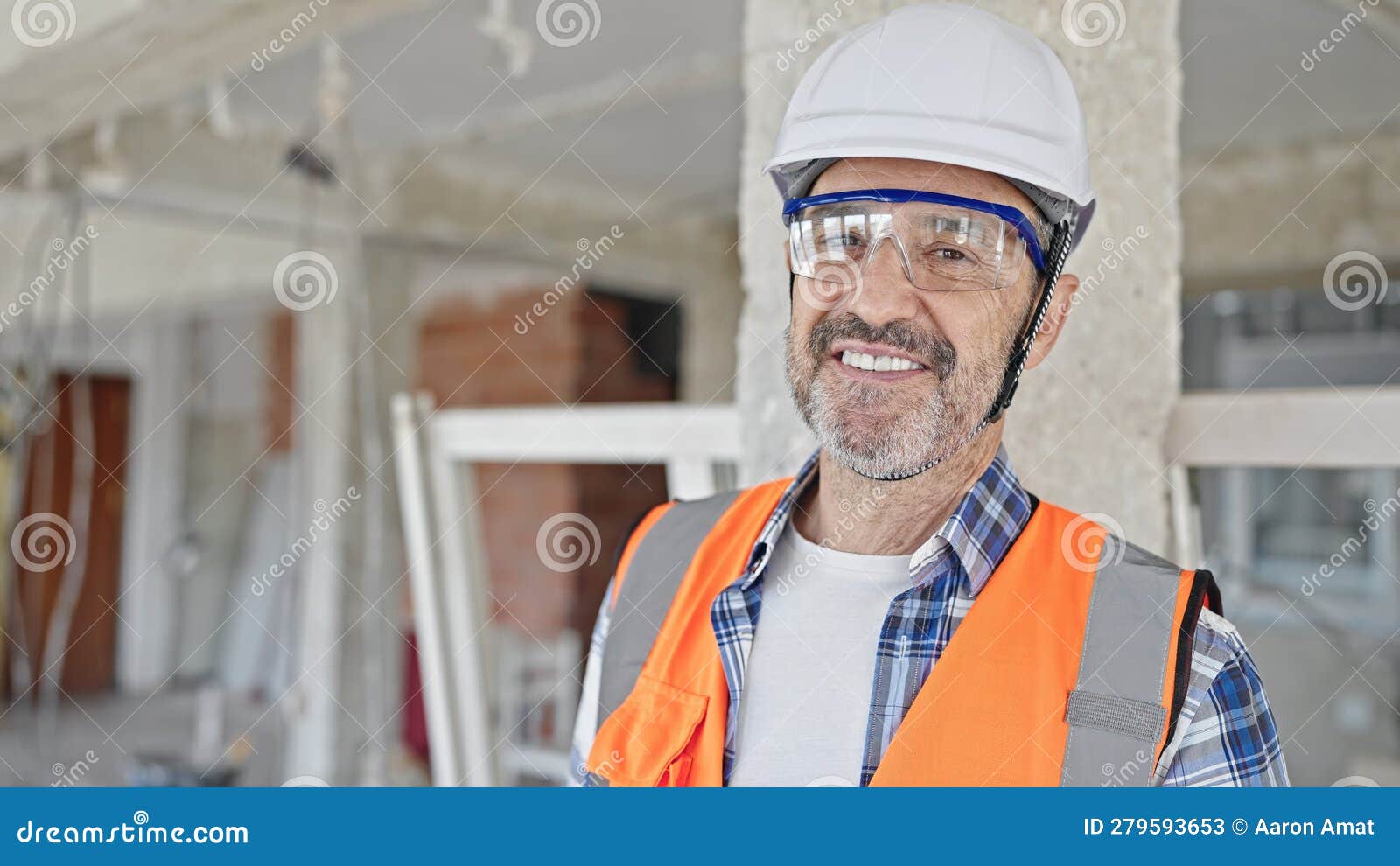 Middle Age Man Builder Smiling Confident Standing at Construction Site ...