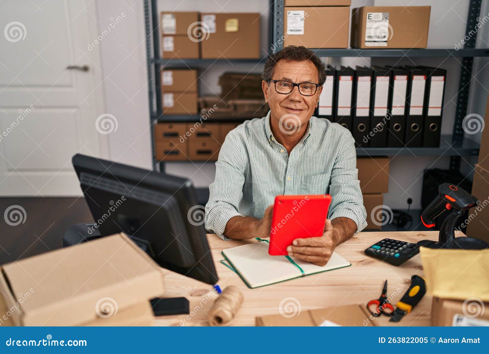 Middle Age Man Ecommerce Business Worker Using Touchpad at Office Stock ...