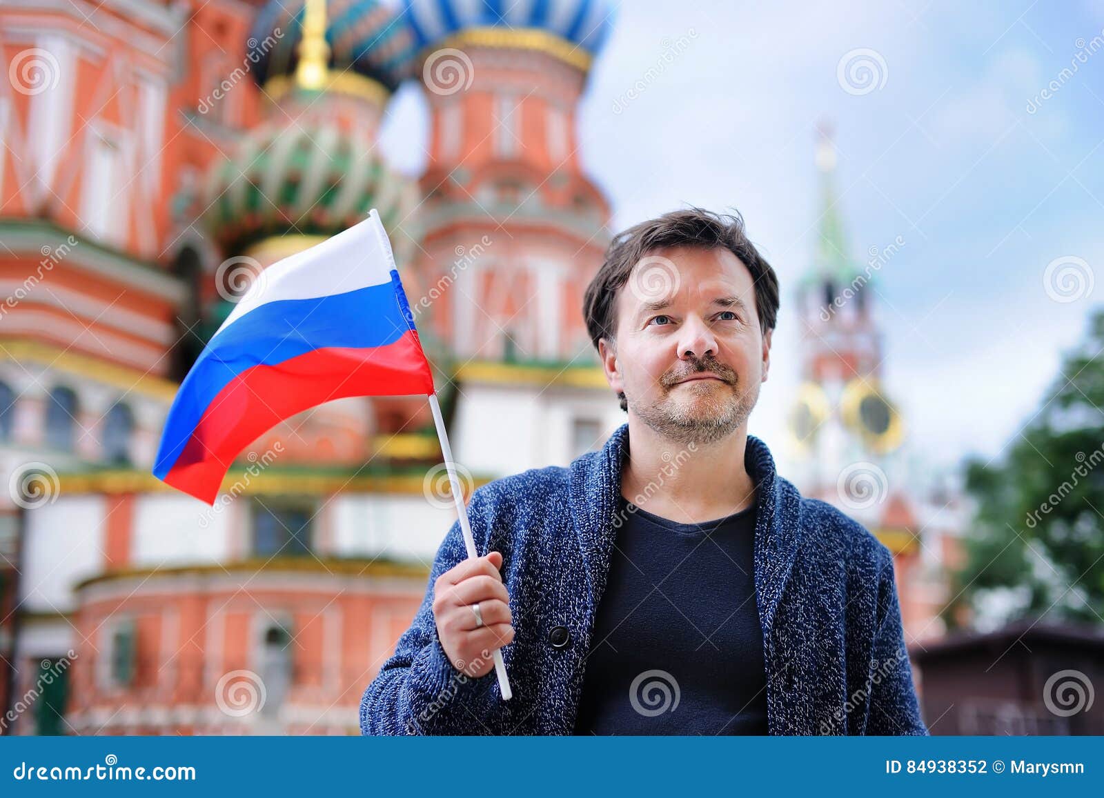 Middle Age Man Holding Russian Flag Stock Photo - Image of credence ...