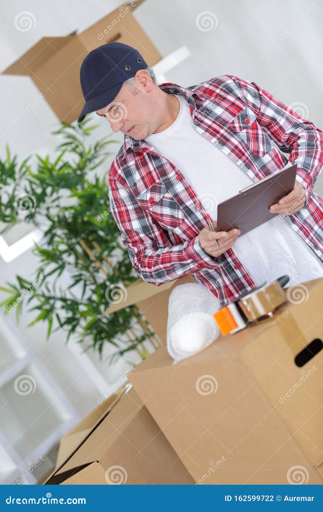 Middle Age Man Packing Cardboard Box with Sellotape Stock Photo - Image ...