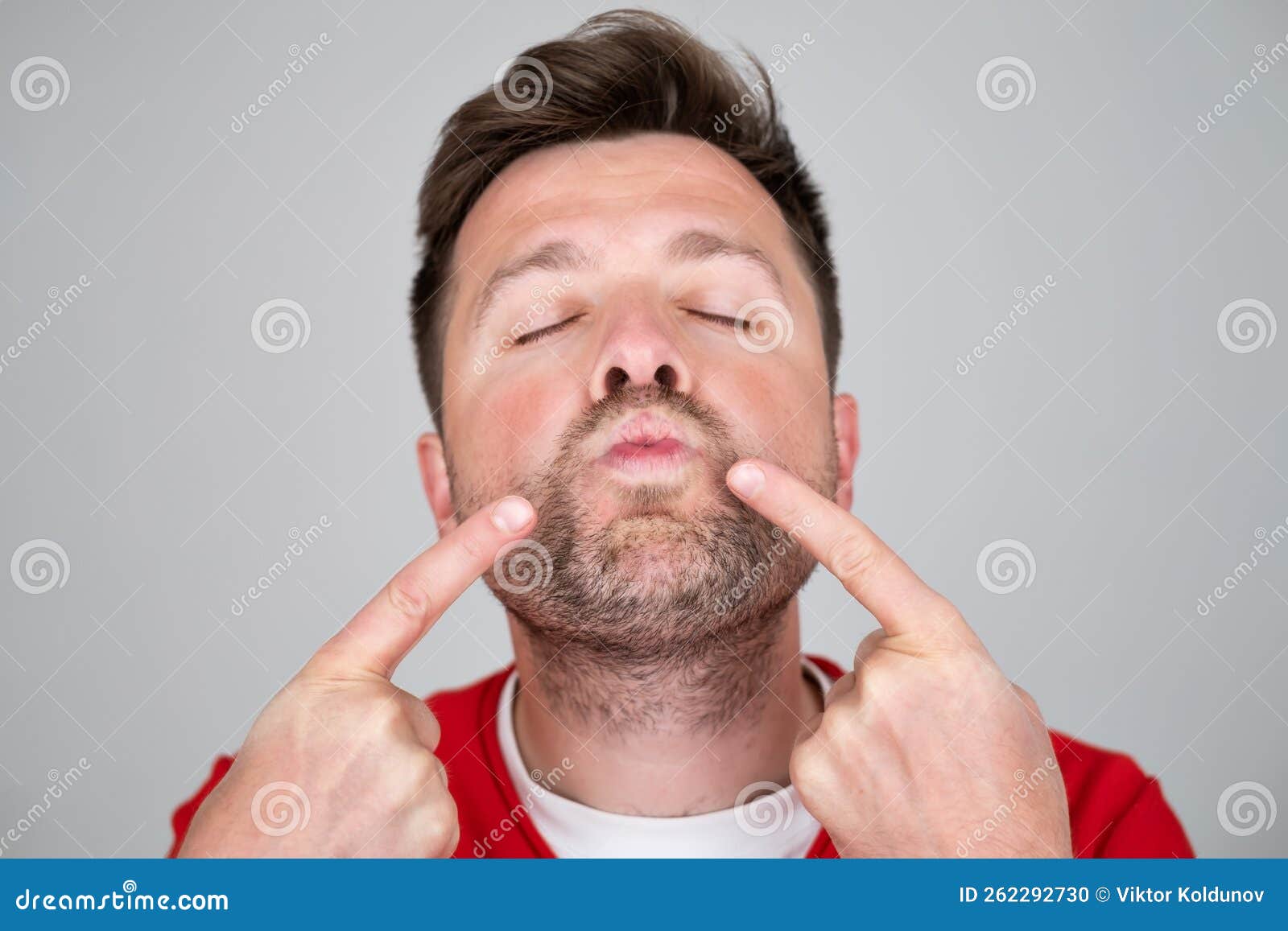Middle Age Man Pointing on His Lips Asking for a Kiss. Stock Photo ...