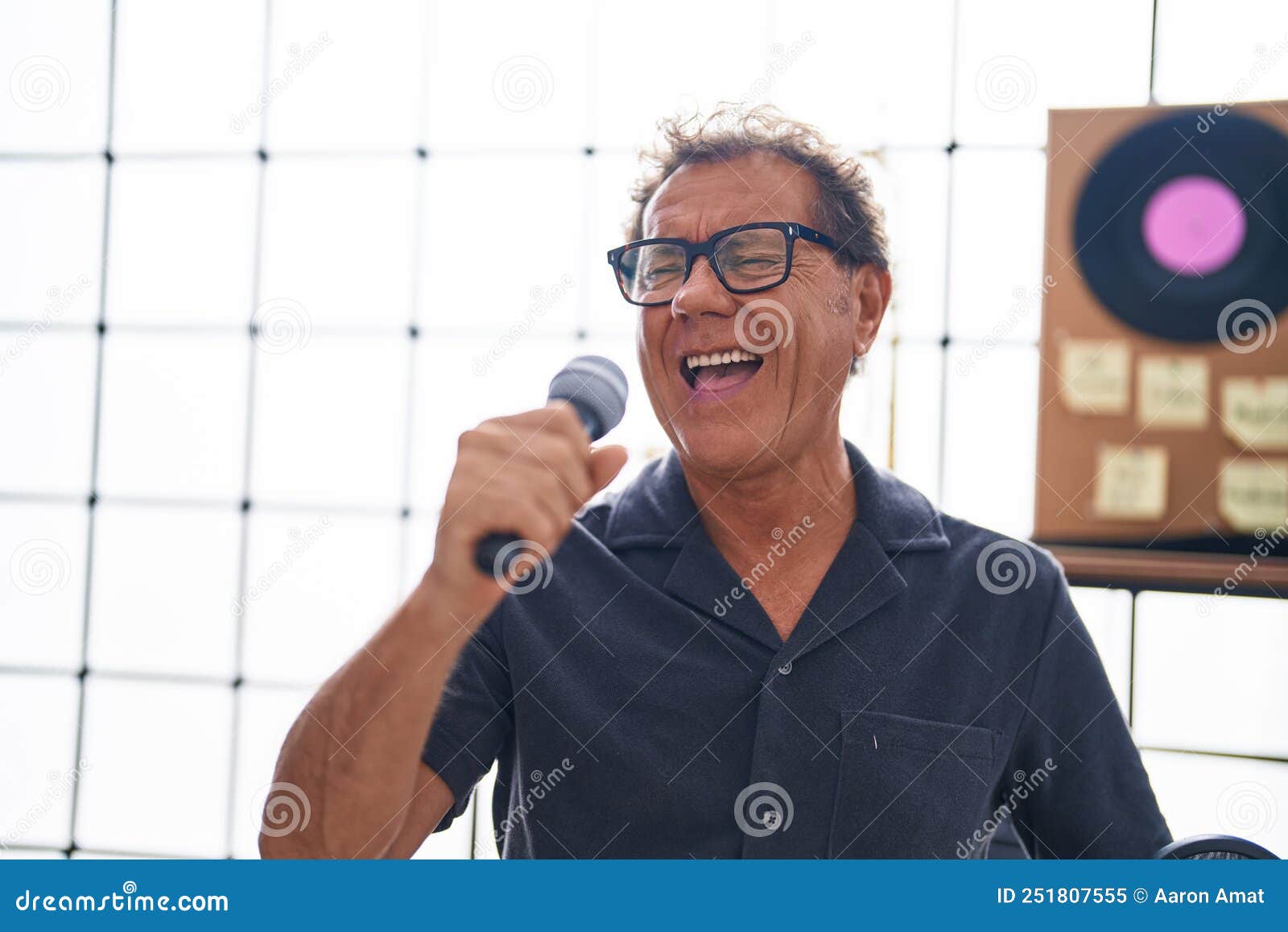 Middle Age Man Singer Singing Song at Music Studio Stock Image - Image ...