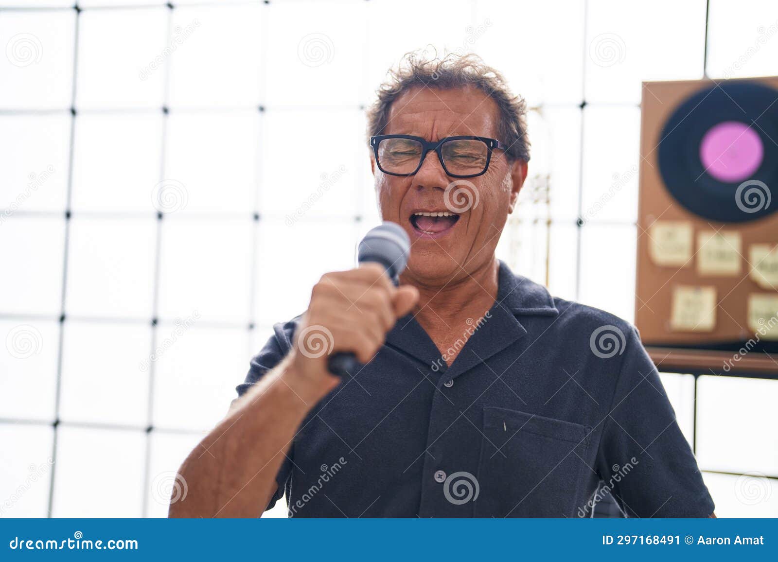 Middle Age Man Singer Singing Song at Music Studio Stock Image - Image ...