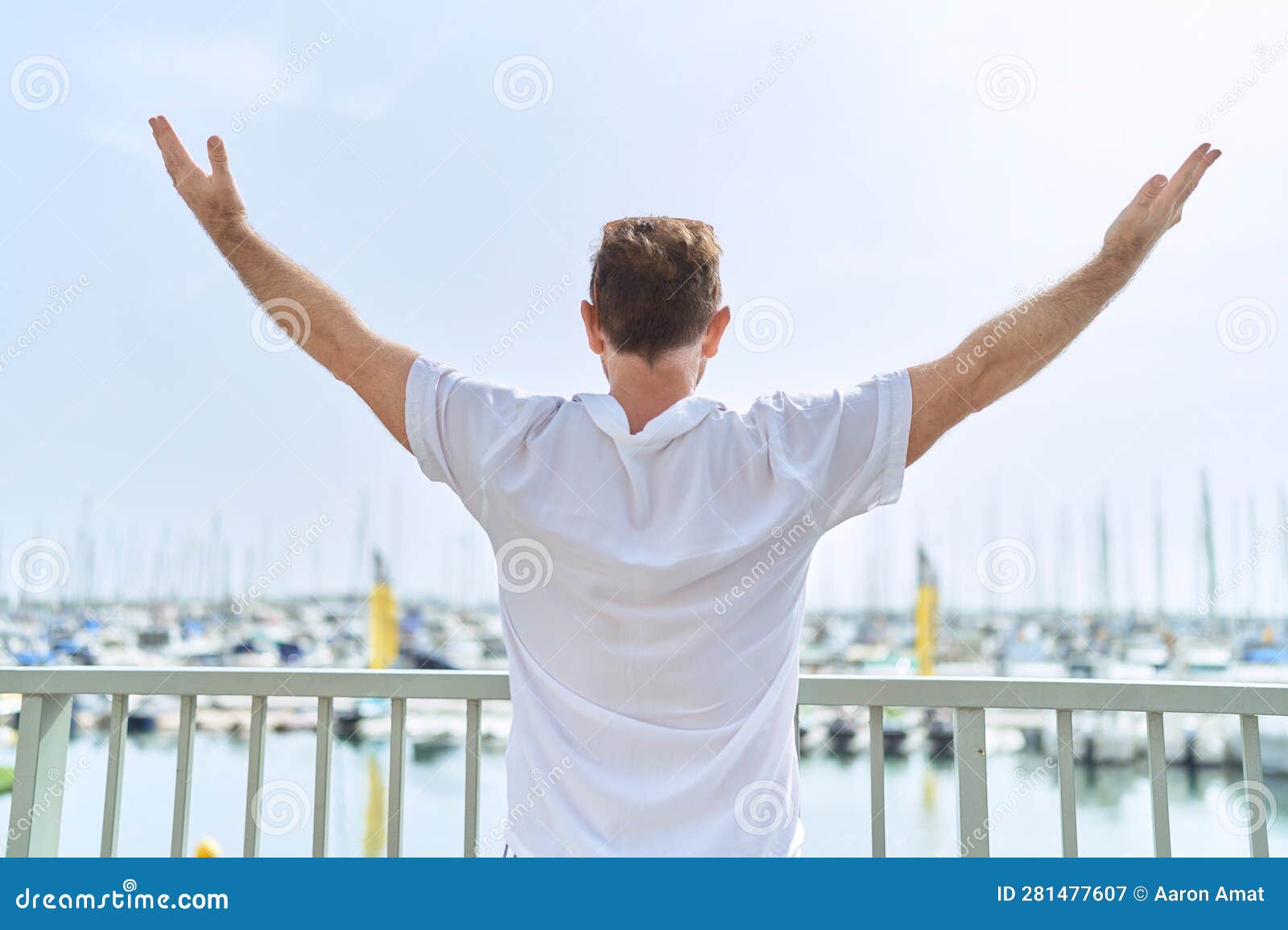 Middle Age Man Standing on Back View at Seaside Stock Image - Image of ...