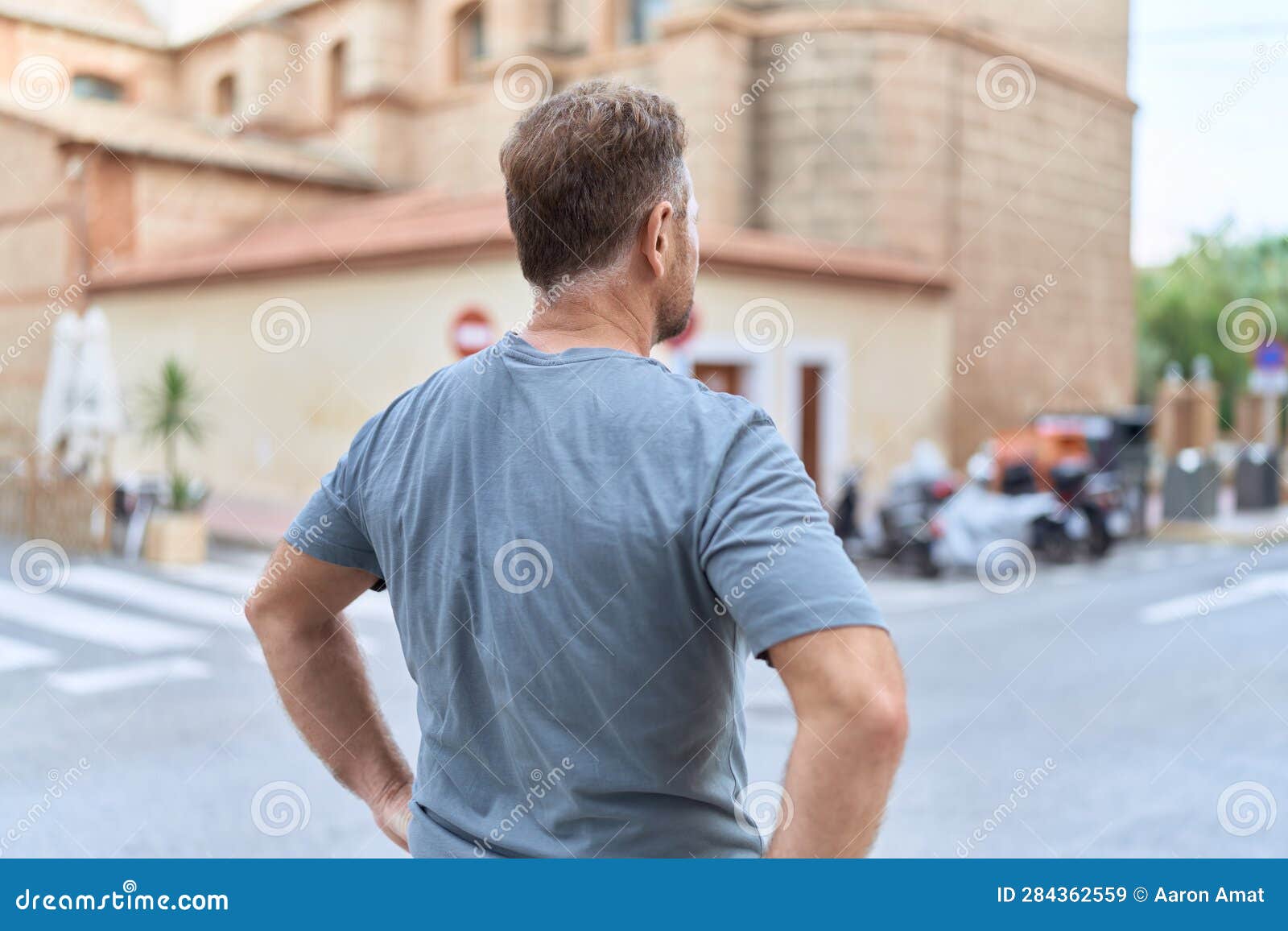 Middle Age Man Standing on Back View at Street Stock Image - Image of ...