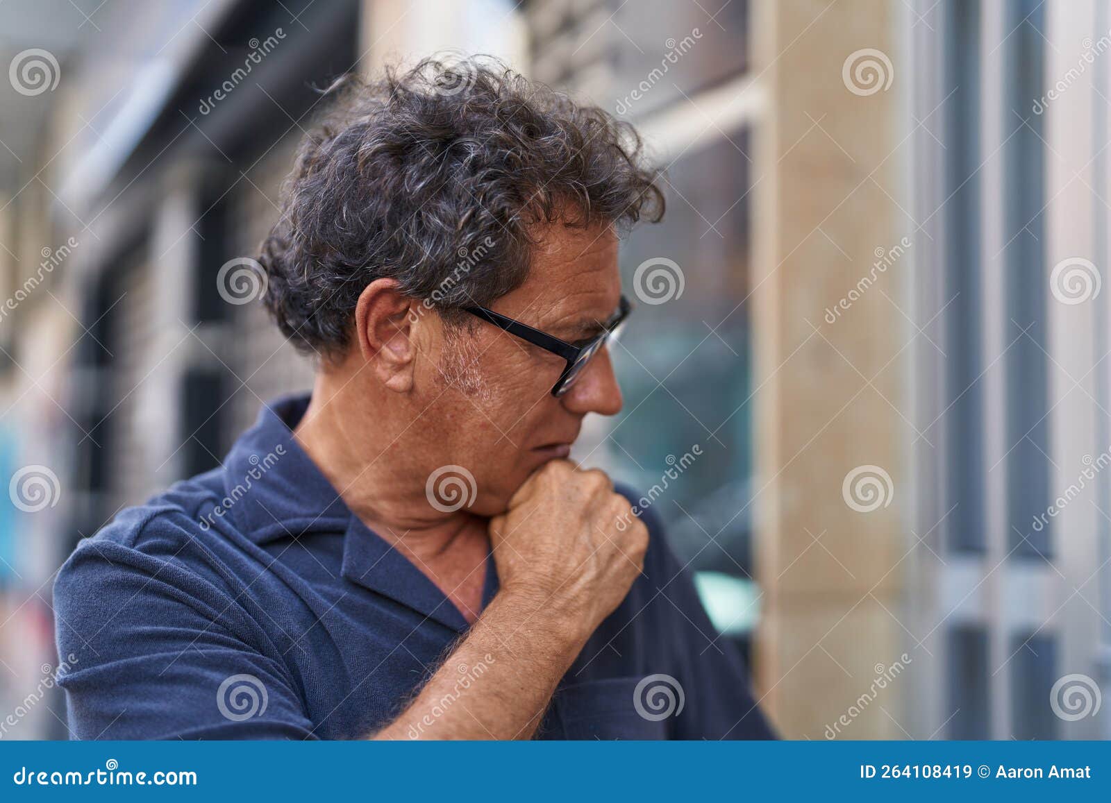 Middle Age Man Standing with Doubt Expression at Street Stock Image ...