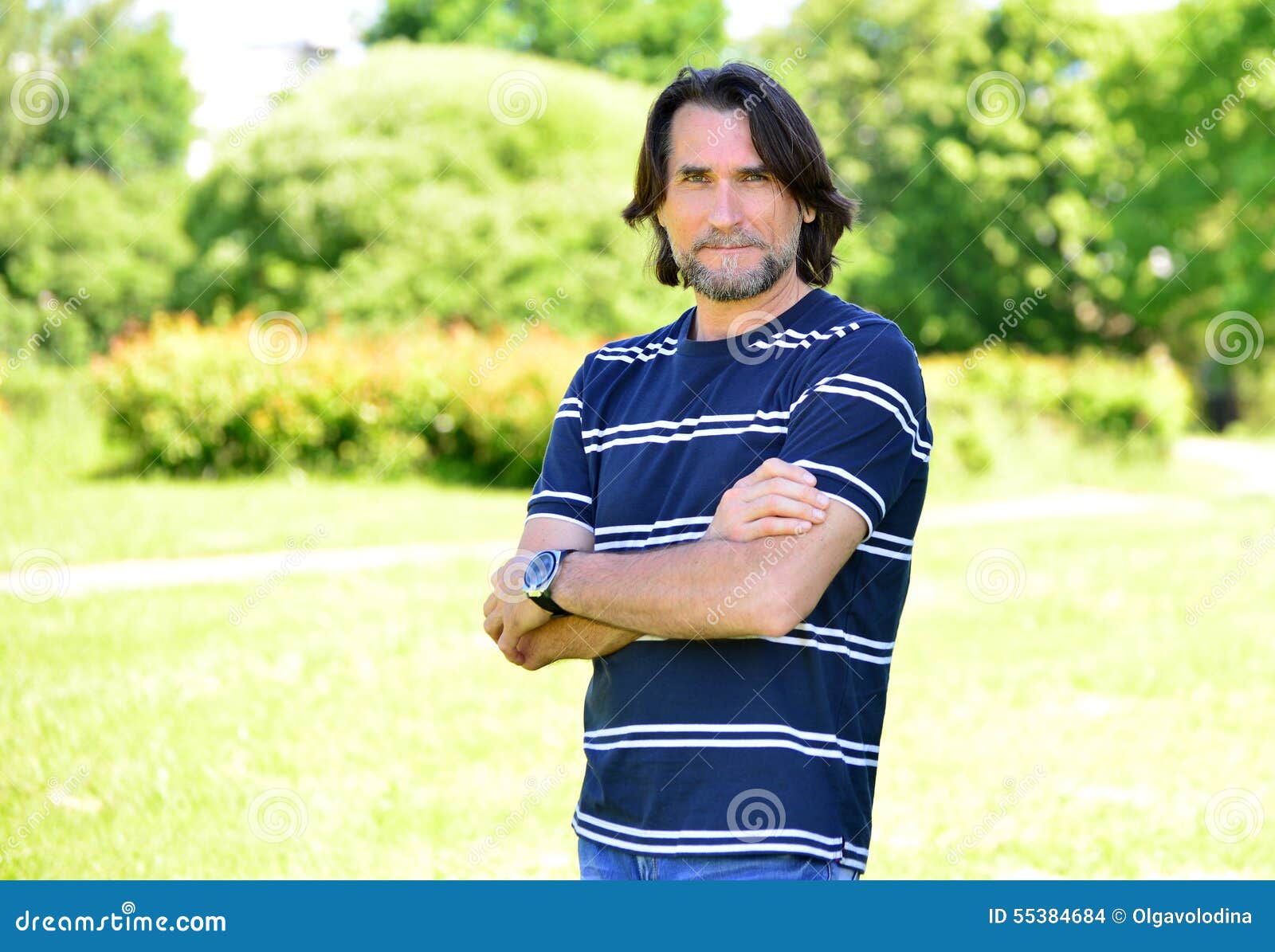 Middle Age Man Standing Outdoors Stock Photo - Image of male, long ...