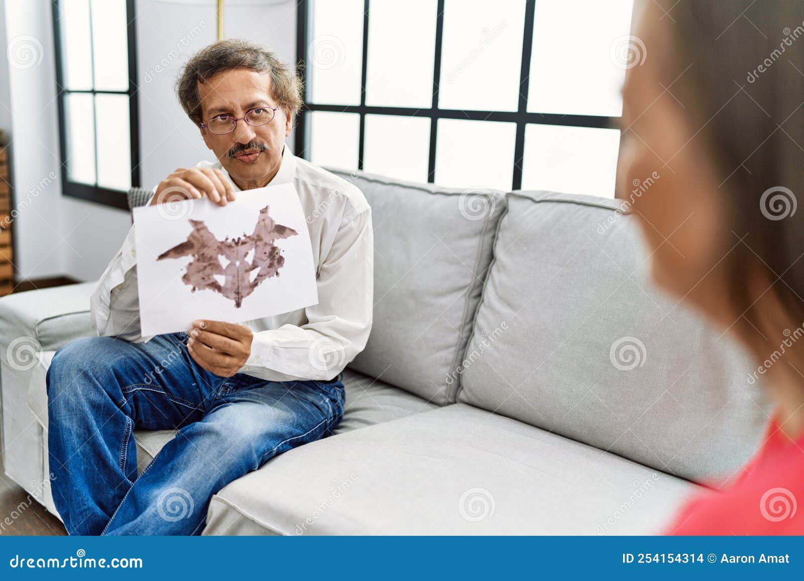 Middle Age Man and Woman Having Psychology Session Using Rorschach Test ...