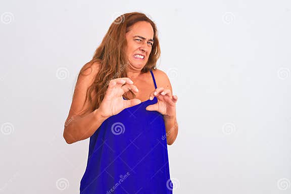 Middle Age Mature Woman Standing Over White Isolated Background