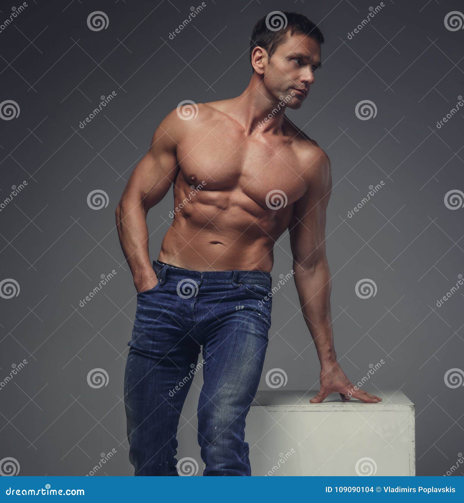 Shirtless Middle Age Man in a Jeans. Stock Photo - Image of macho ...