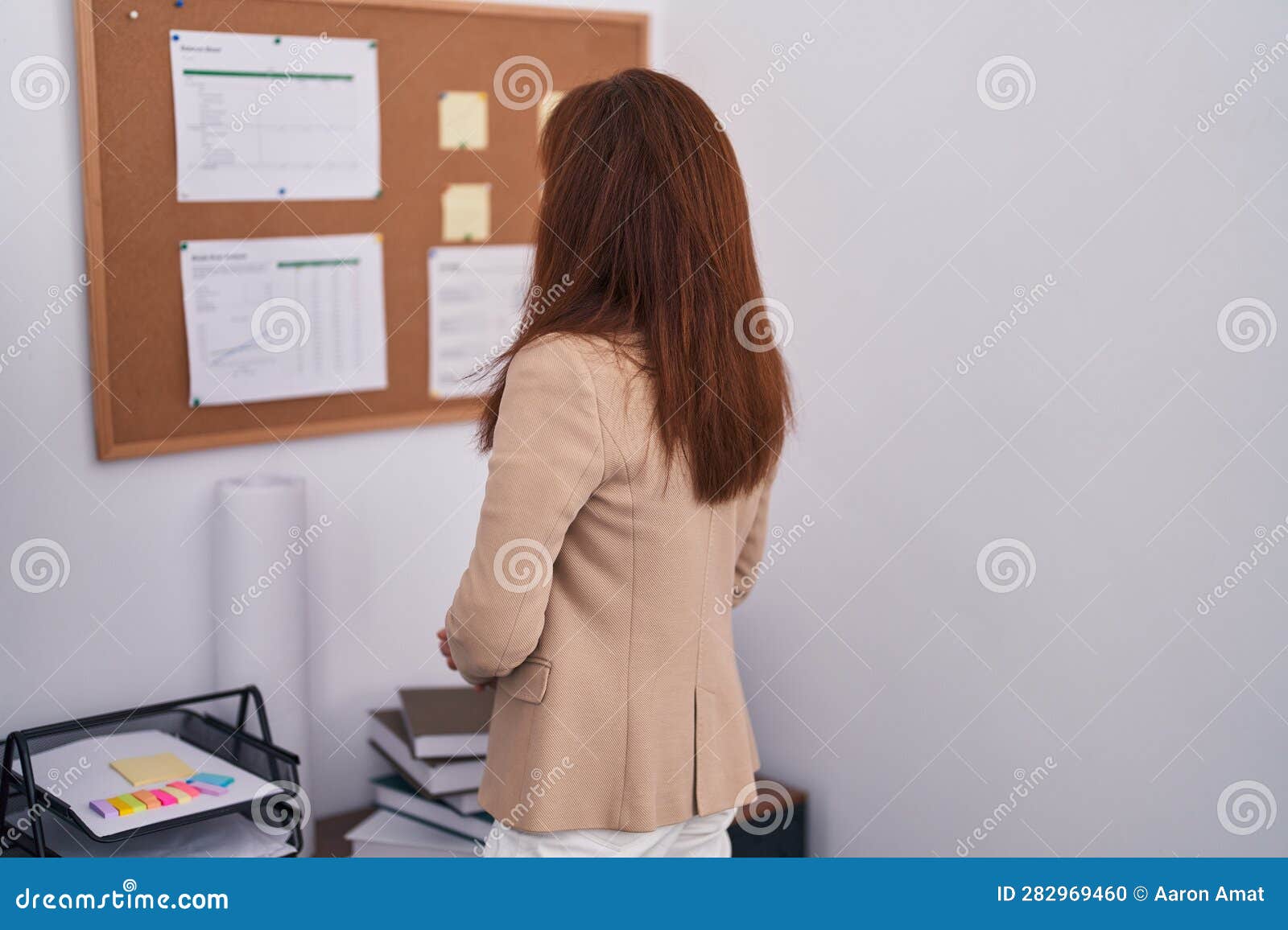 Middle Age Woman Business Worker Standing on Back View at Office Stock ...