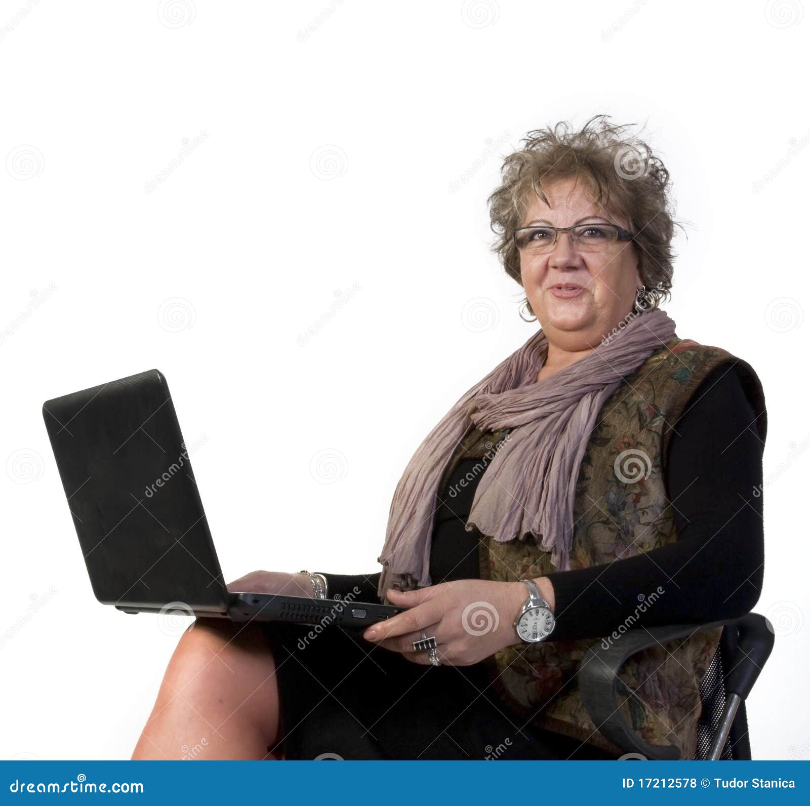 Middle Age Woman with Laptop Stock Photo - Image of hair, portrait ...