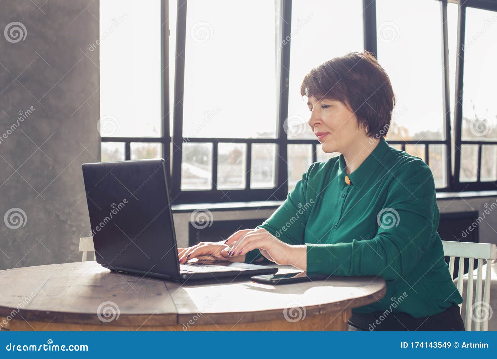 Middle Age Woman with Laptop Indoors Stock Image - Image of home ...