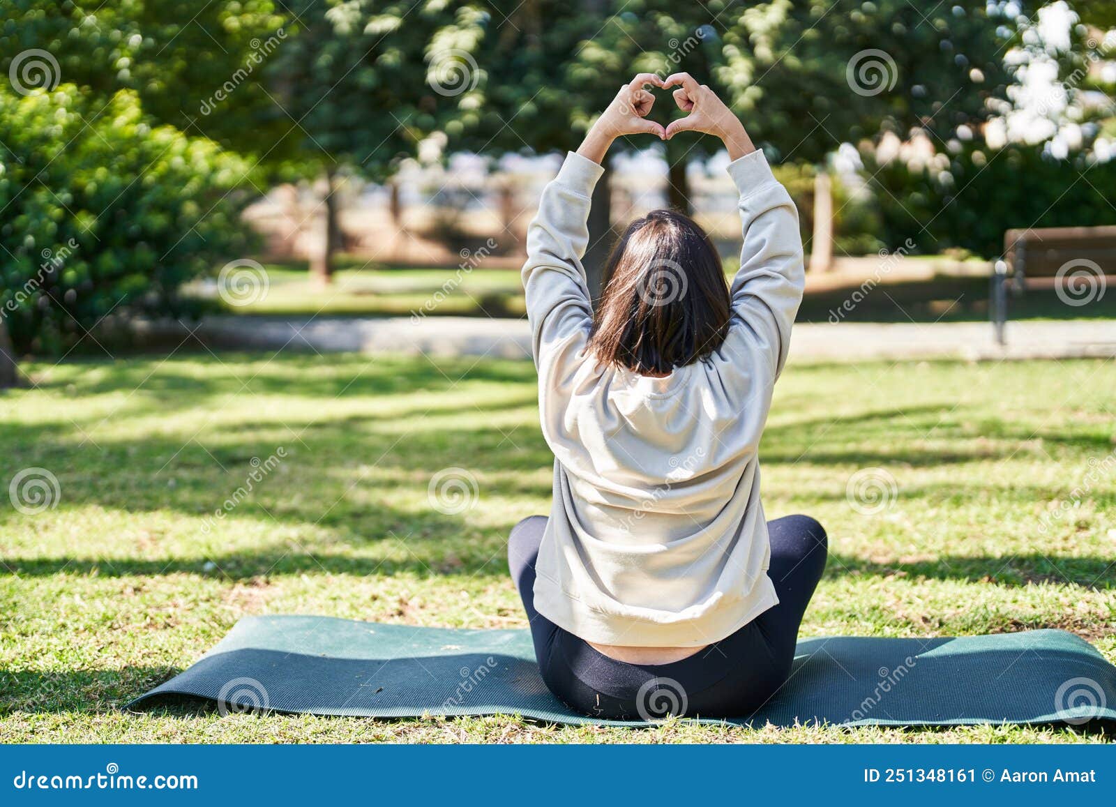 Middle Age Woman Training Yoga on Back View at Park Stock Image - Image ...
