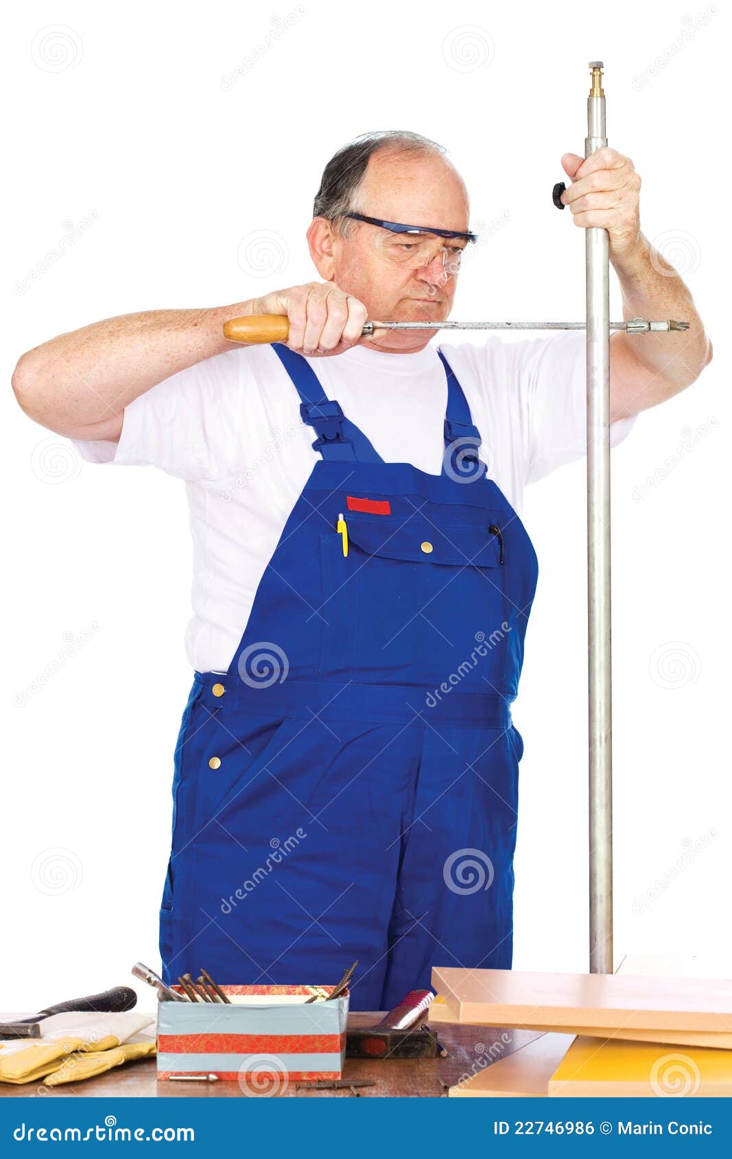 Middle Age Worker Cutting Metal Pipe Stock Photo - Image of middle ...